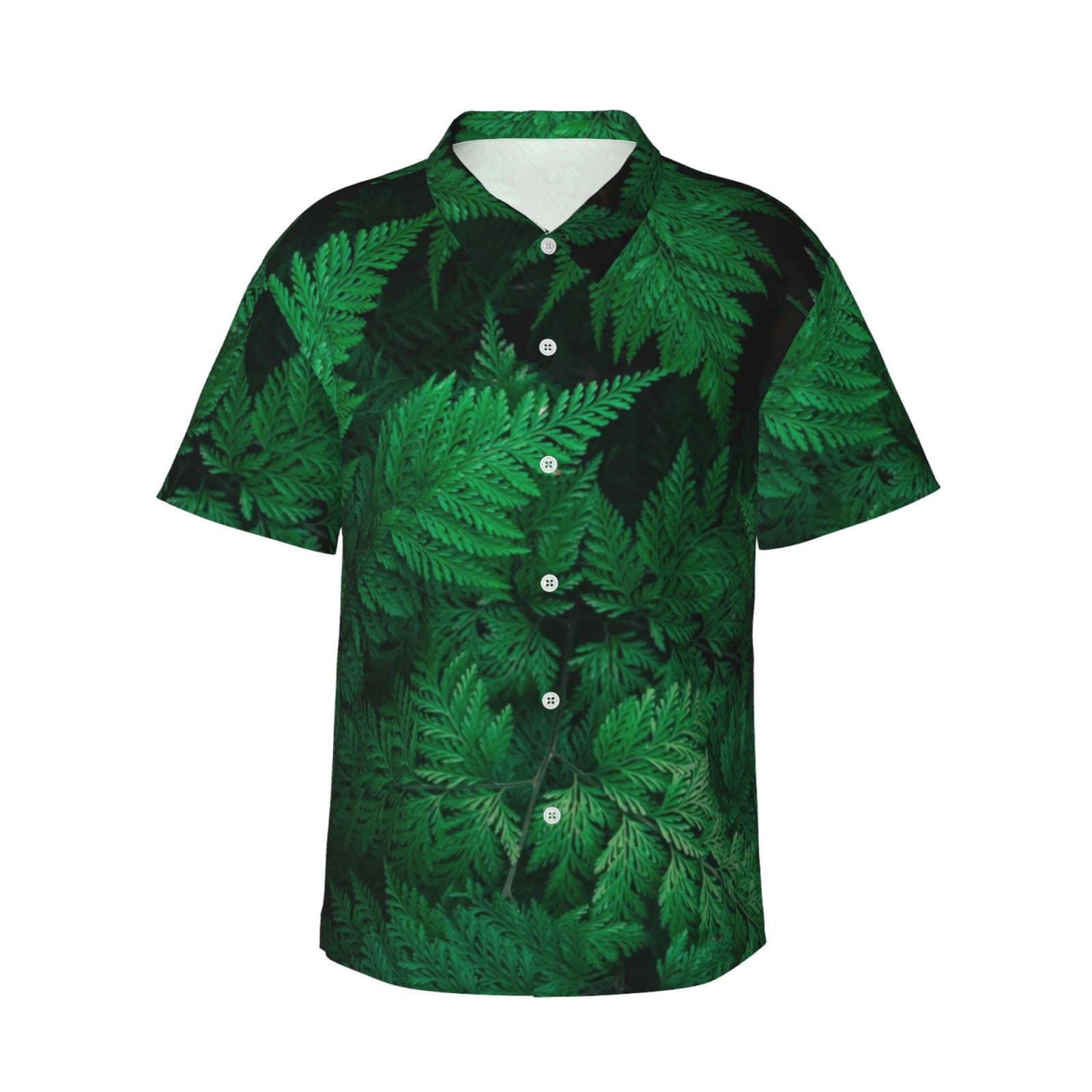 Logiee Green Leave Fern Print Mens Hawaiian Shirts,Loose-Fit Short ...