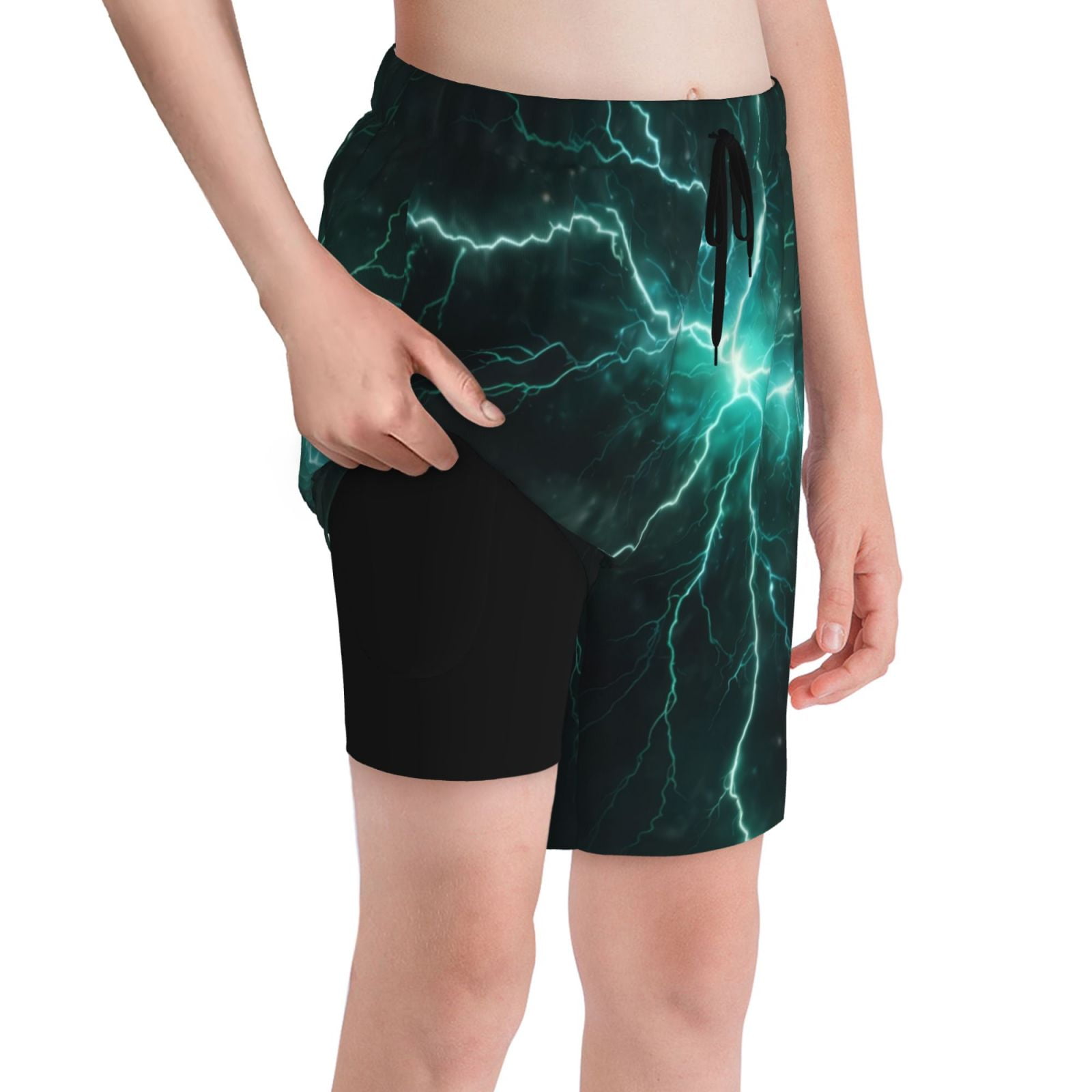Logiee Green Lightning Flash Print Boys Swim Trunks with Compression ...