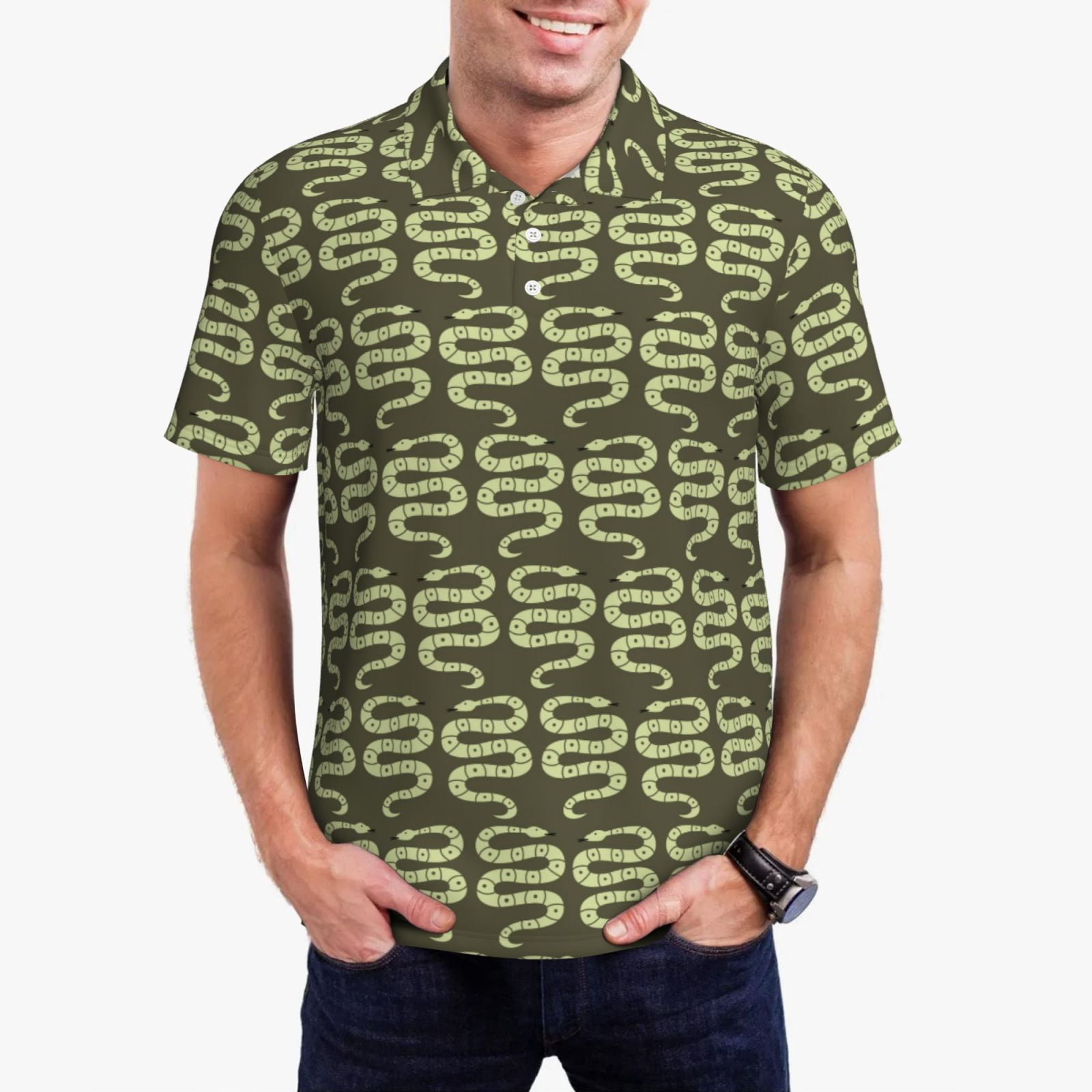 Logiee Green Snake Print Mens Polo Shirts,Mens Golf Polo Shirts,Short ...