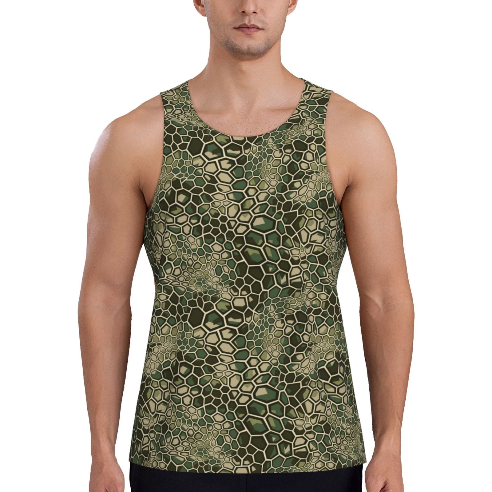 Logiee Green Snake Skin Print Men's Workout Tank Top,Quick Dry Workout ...