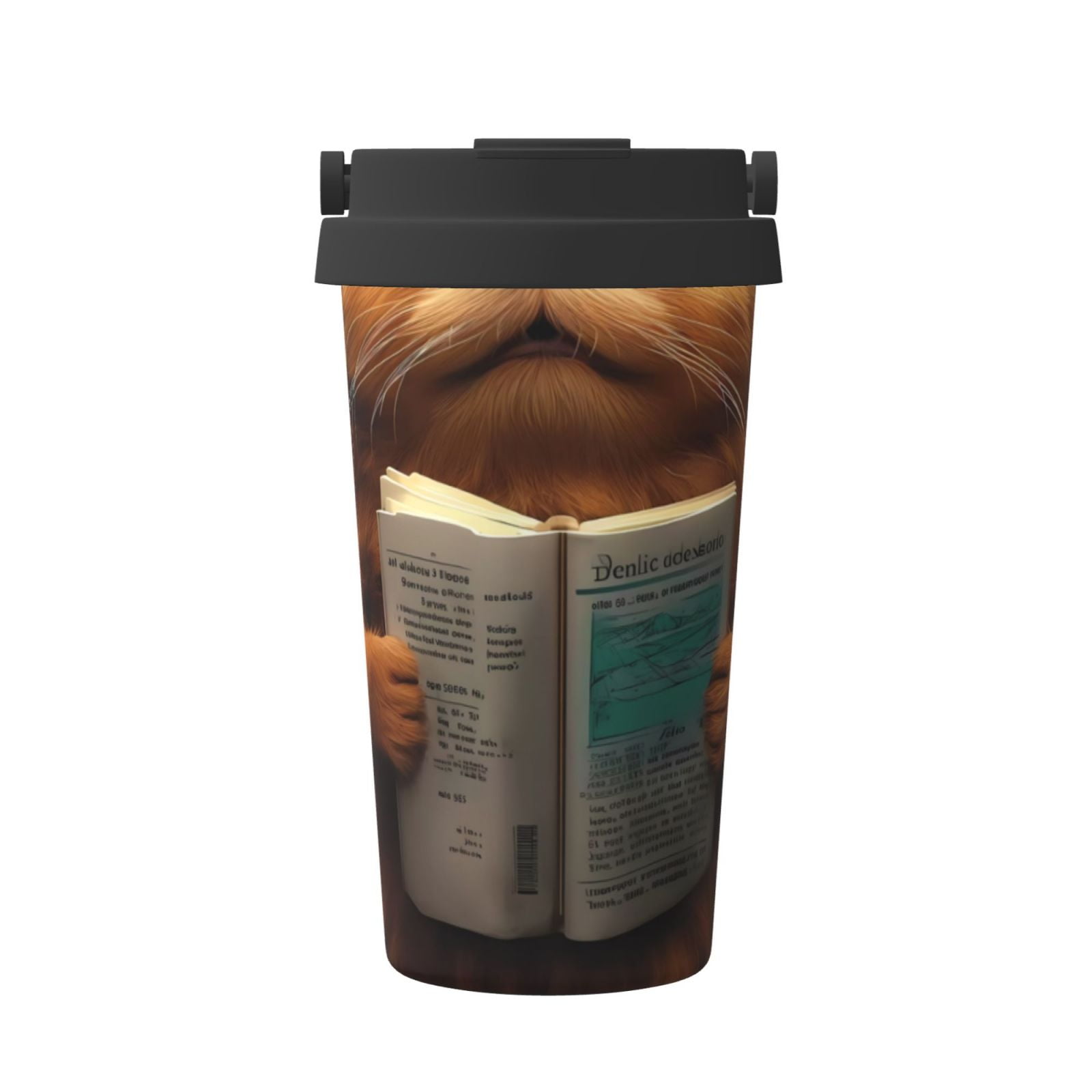 Logiee Grumpy Cat Reading Book Print Stainless Steel Coffee Tumbler ...