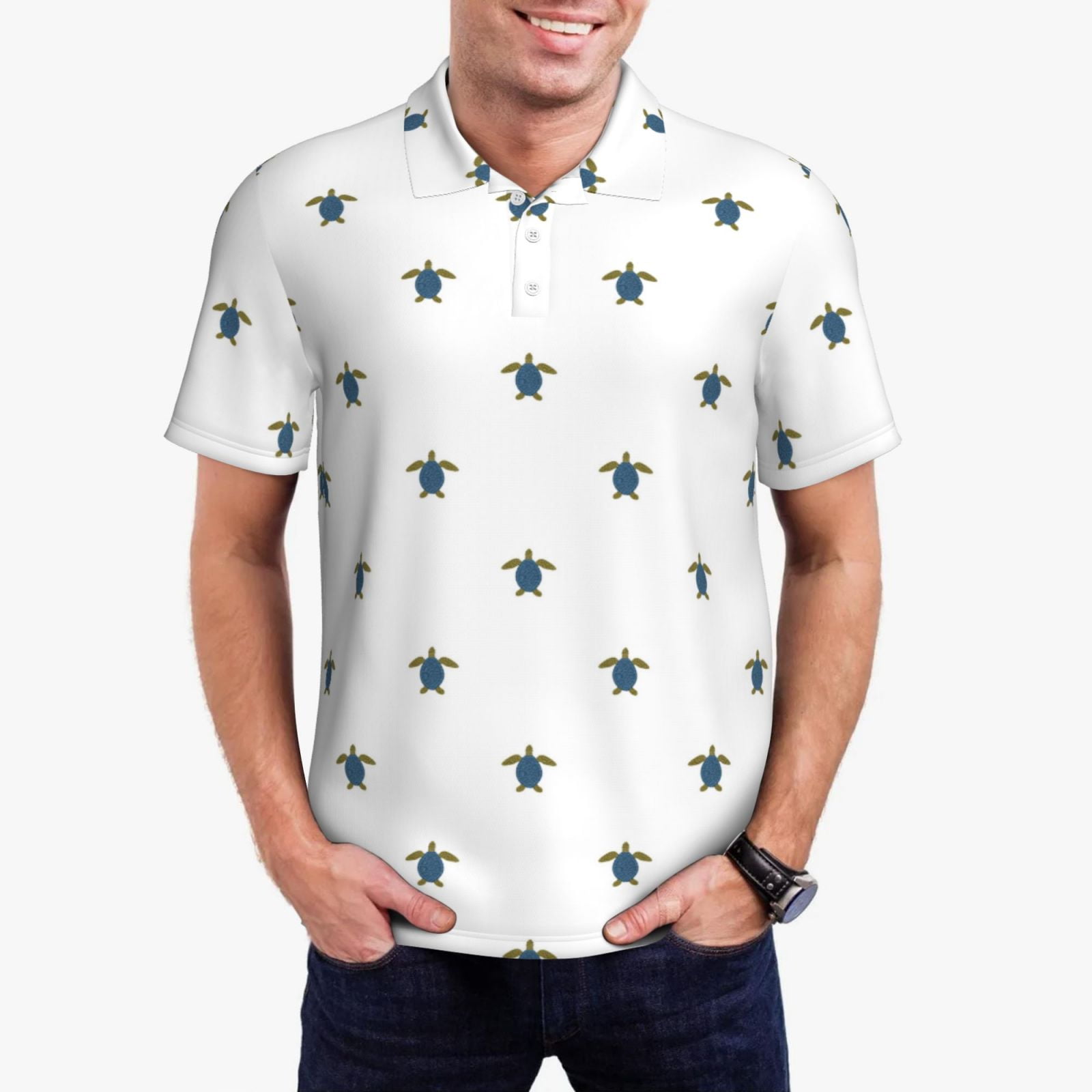 Logiee Hand Drawn Turtle Print Mens Polo Shirts,Mens Golf Polo Shirts ...