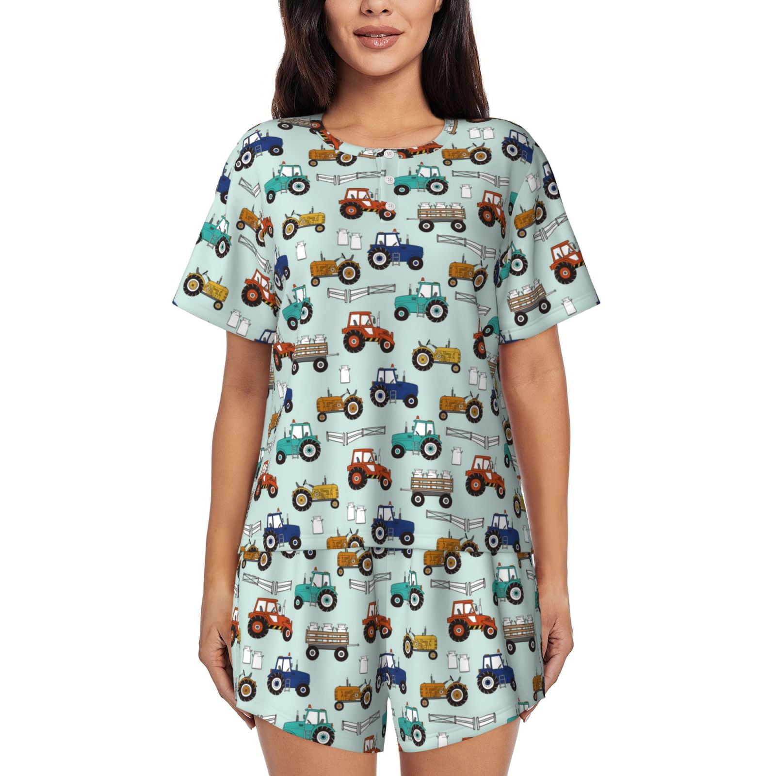 Logiee Hand drawn tractors Print Womens Pajamas Set,Short-Sleeve Pajama ...