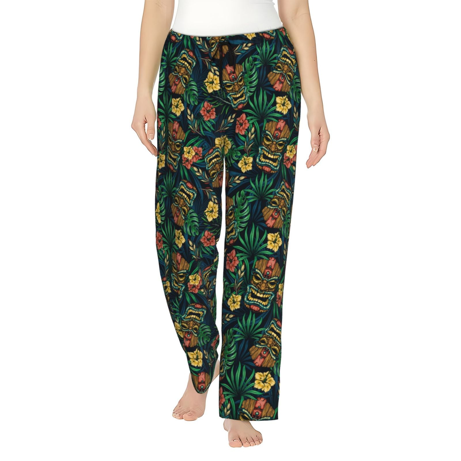 Logiee Hawaiian Tribal Mask Print Women Pajama Pants,Comfy Pj Bottom ...