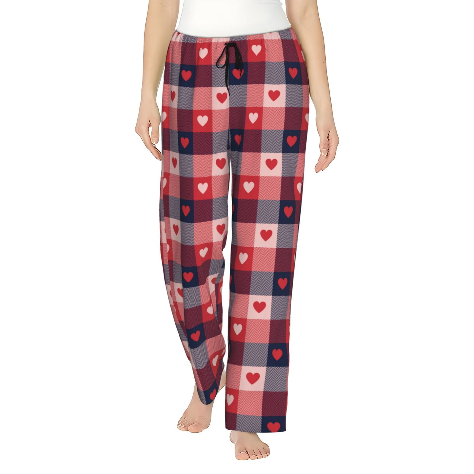 Logiee Heart Plaid Print Women Pajama Pants,Comfy Pj Bottom with ...