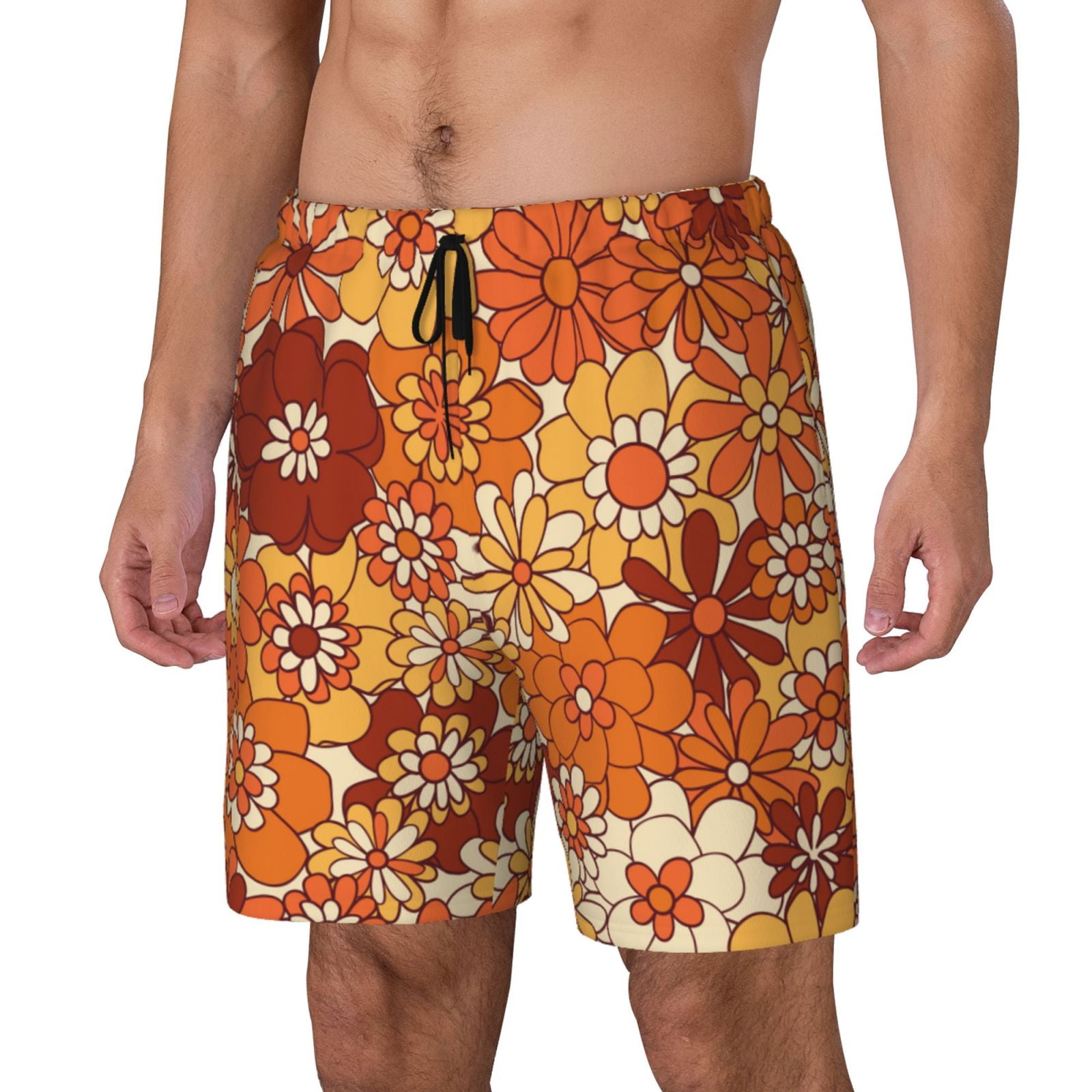 Logiee Hippie Flower Print Men's Swim Trunk,Quick Dry Board Shorts ,Men ...