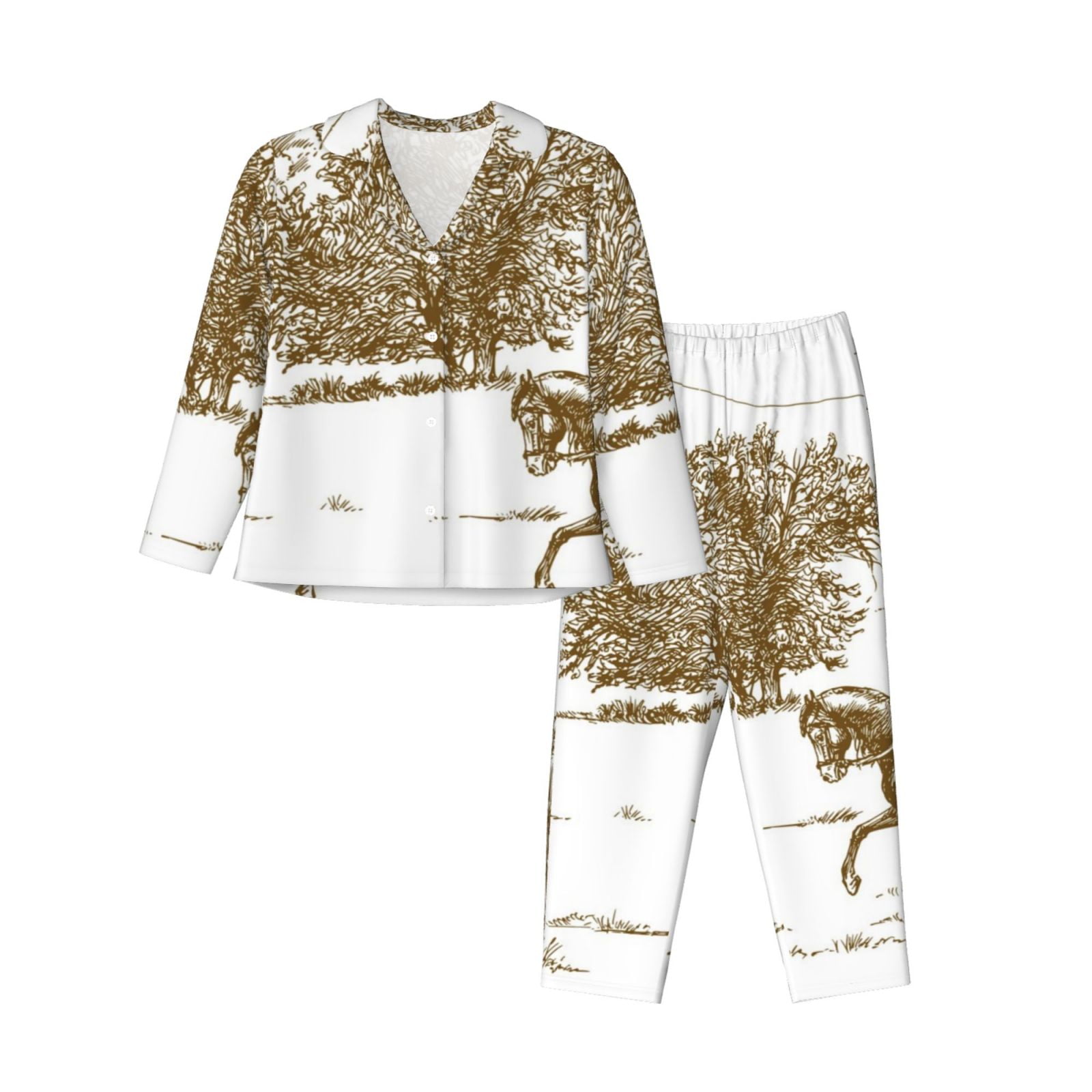 Logiee Horse Rider In Field Print Womens Pajamas Set,Long Sleeve ...