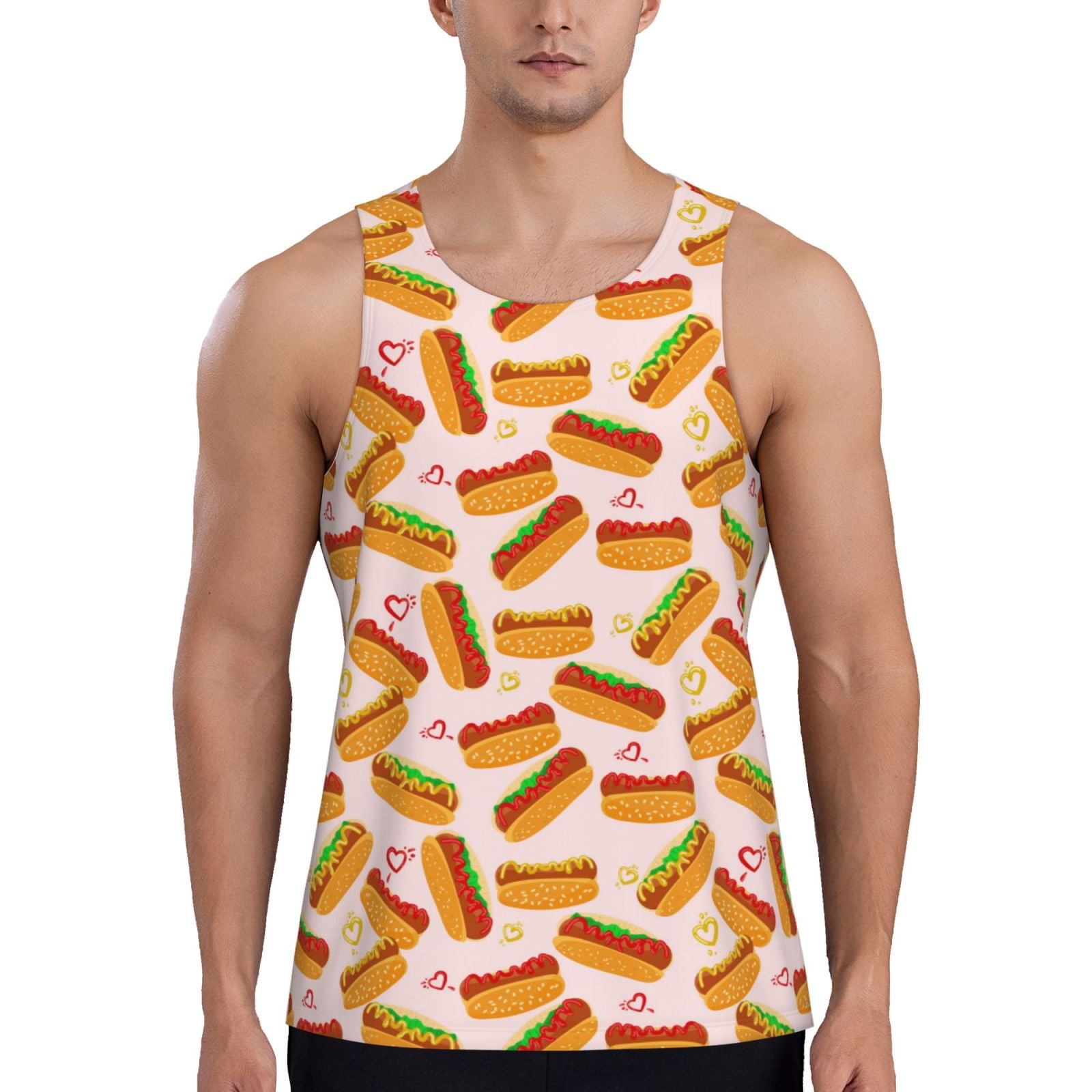 Logiee Hot Dog In Heart Print Men's Workout Tank Top,Quick Dry Workout ...
