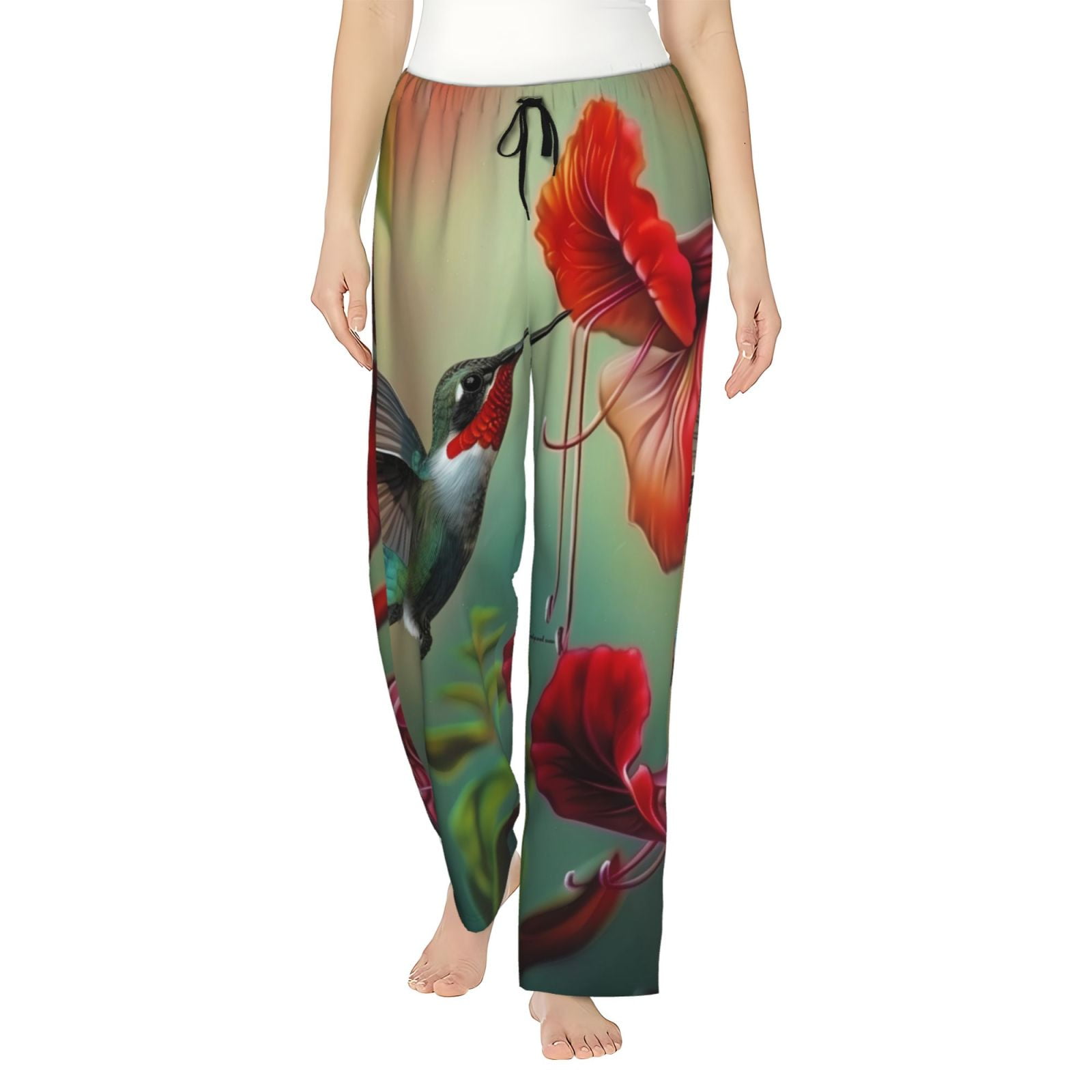 Logiee Hummingbird Floral Paradise Print Women Pajama Pants,Comfy Pj ...