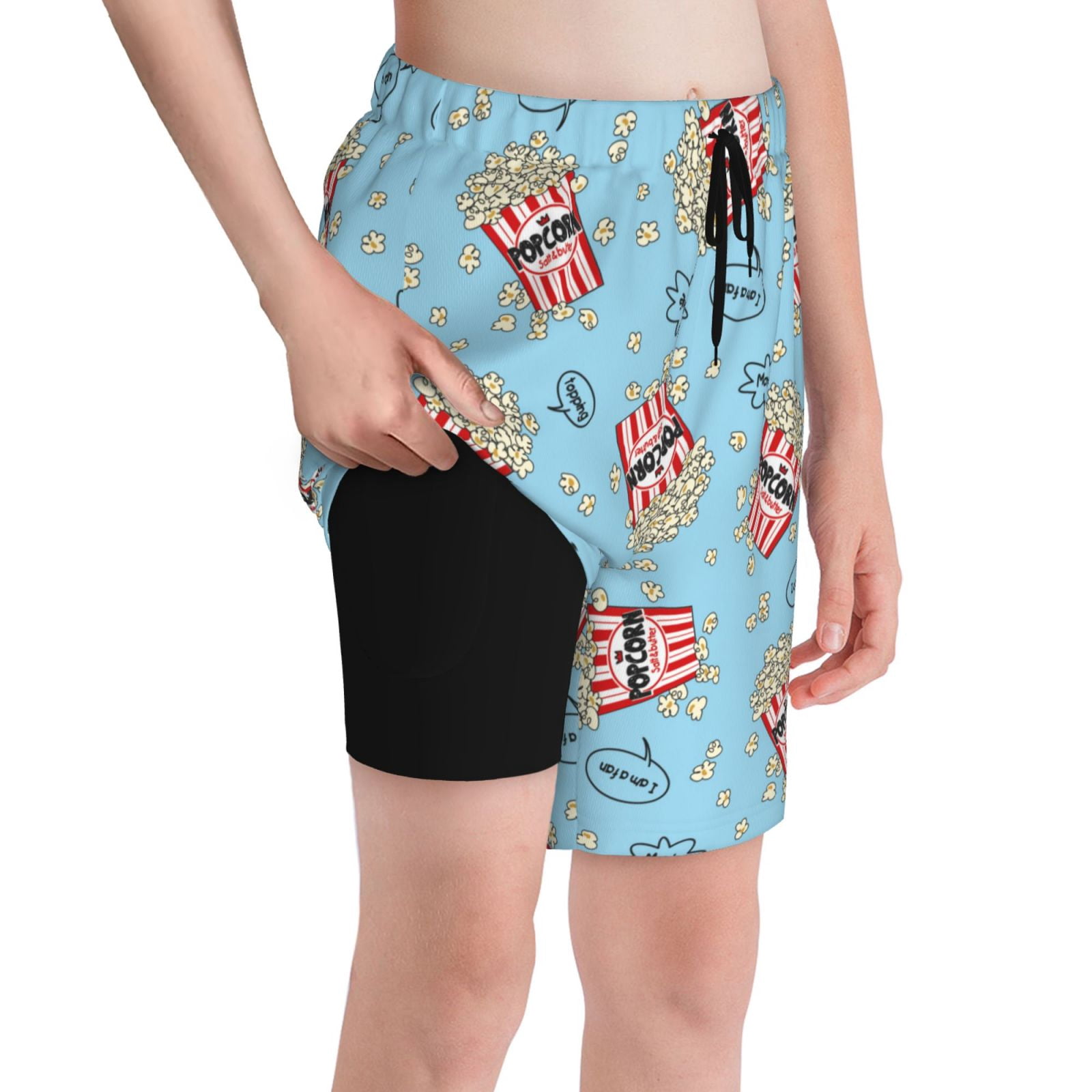 Logiee I Am A Fan Popcorn Print Boys Swim Trunks with Compression Liner ...