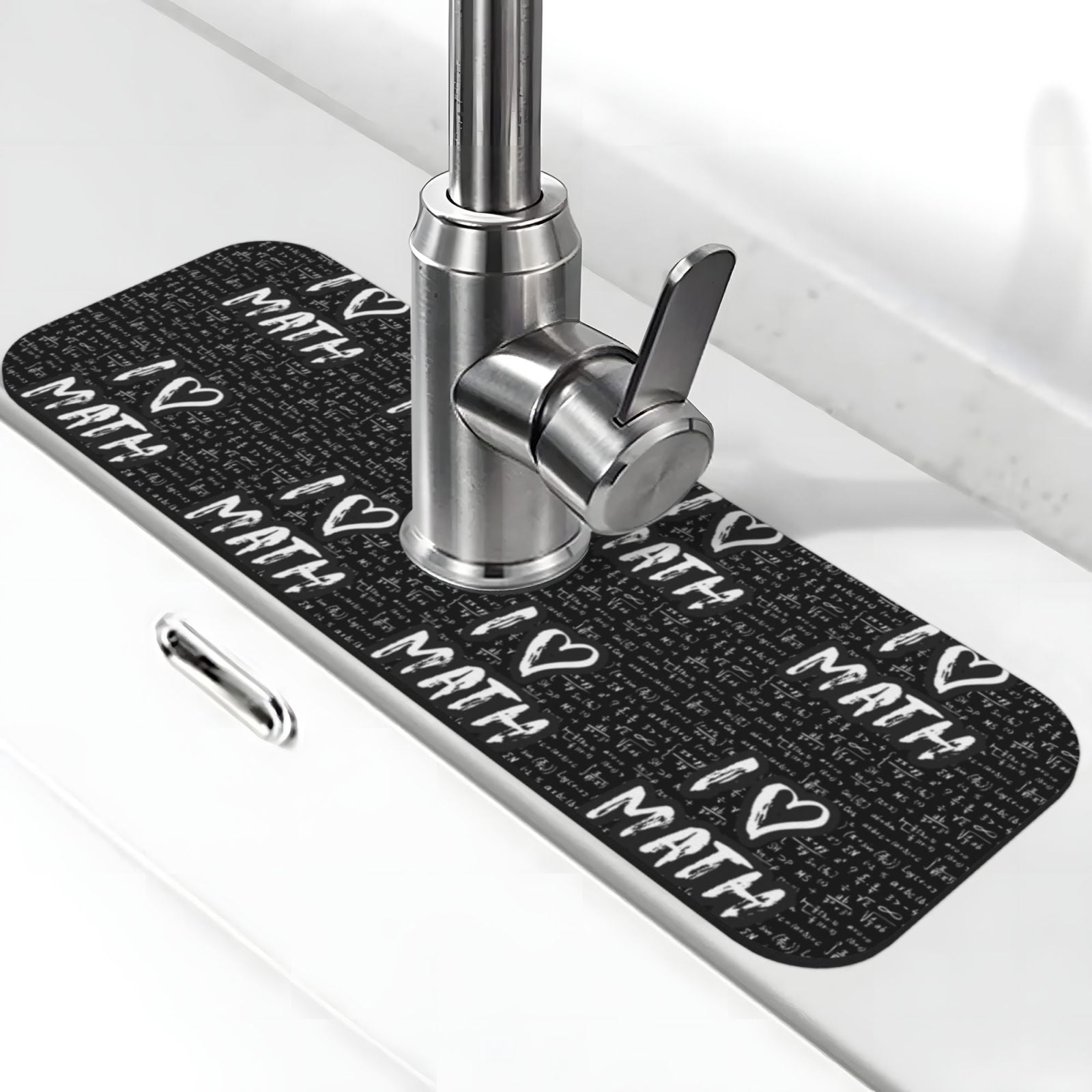 Logiee I love Math Print Kitchen Sink Splash Guard Faucet Mat for ...