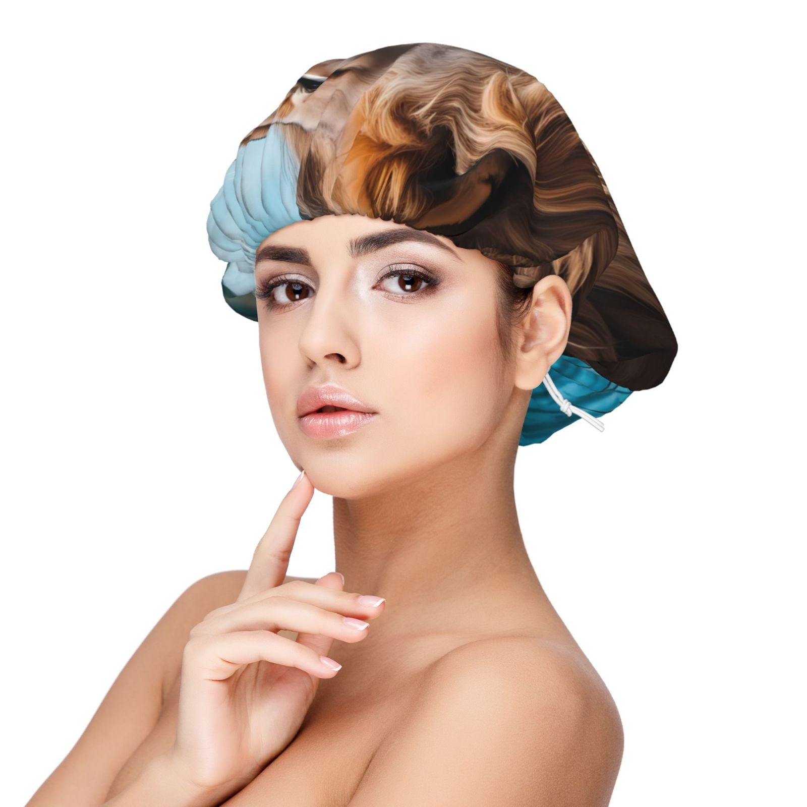 Logiee Ice Blue Coastal Lion Print Silk Bonnet Satin Bonnet for ...