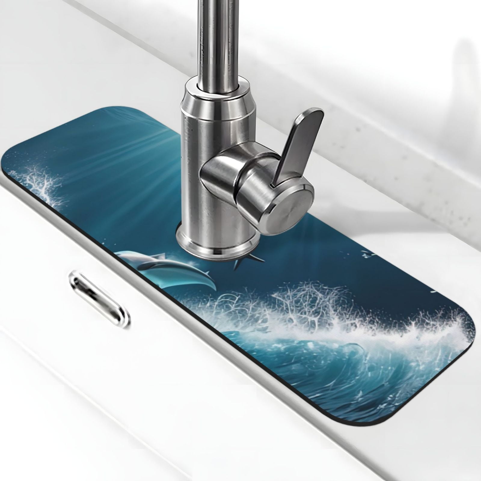 Logiee Ice Blue Ocean Cute Dolphin A Print Kitchen Sink Splash Guard ...