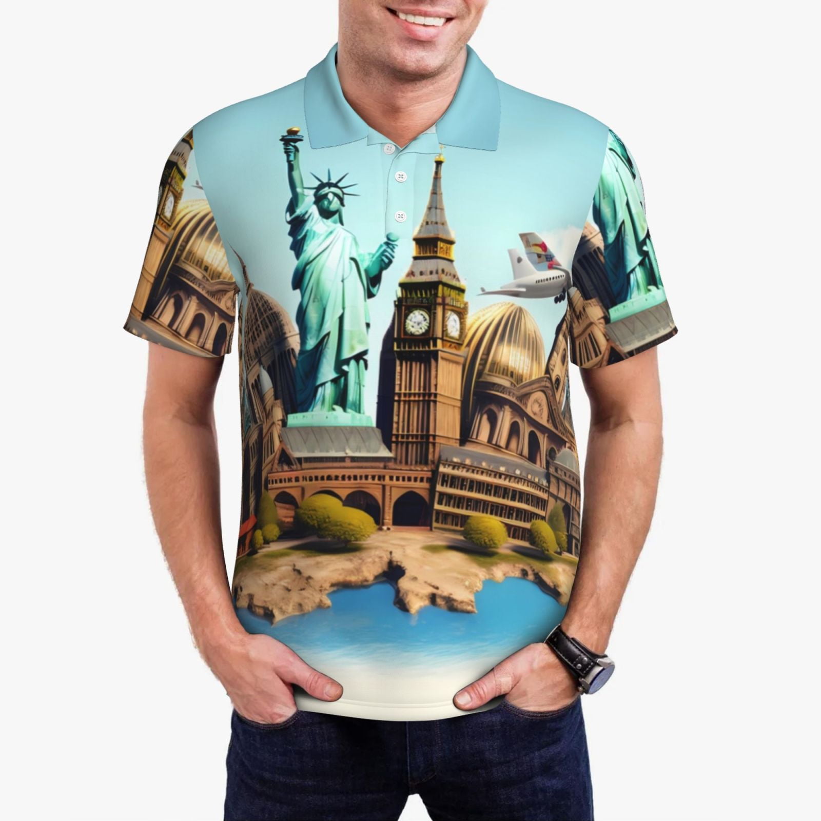 Logiee Iconic Global Landmarks Print Mens Polo Shirts,Mens Golf Polo ...
