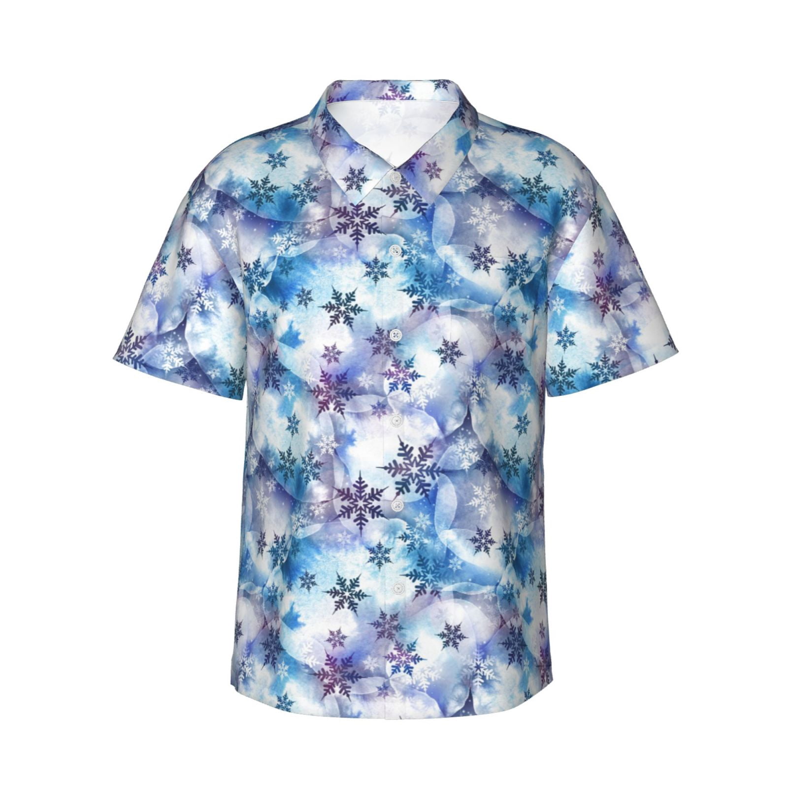 Logiee Icy Blue Snowflakes Print Mens Hawaiian Shirts,Loose-Fit Short ...