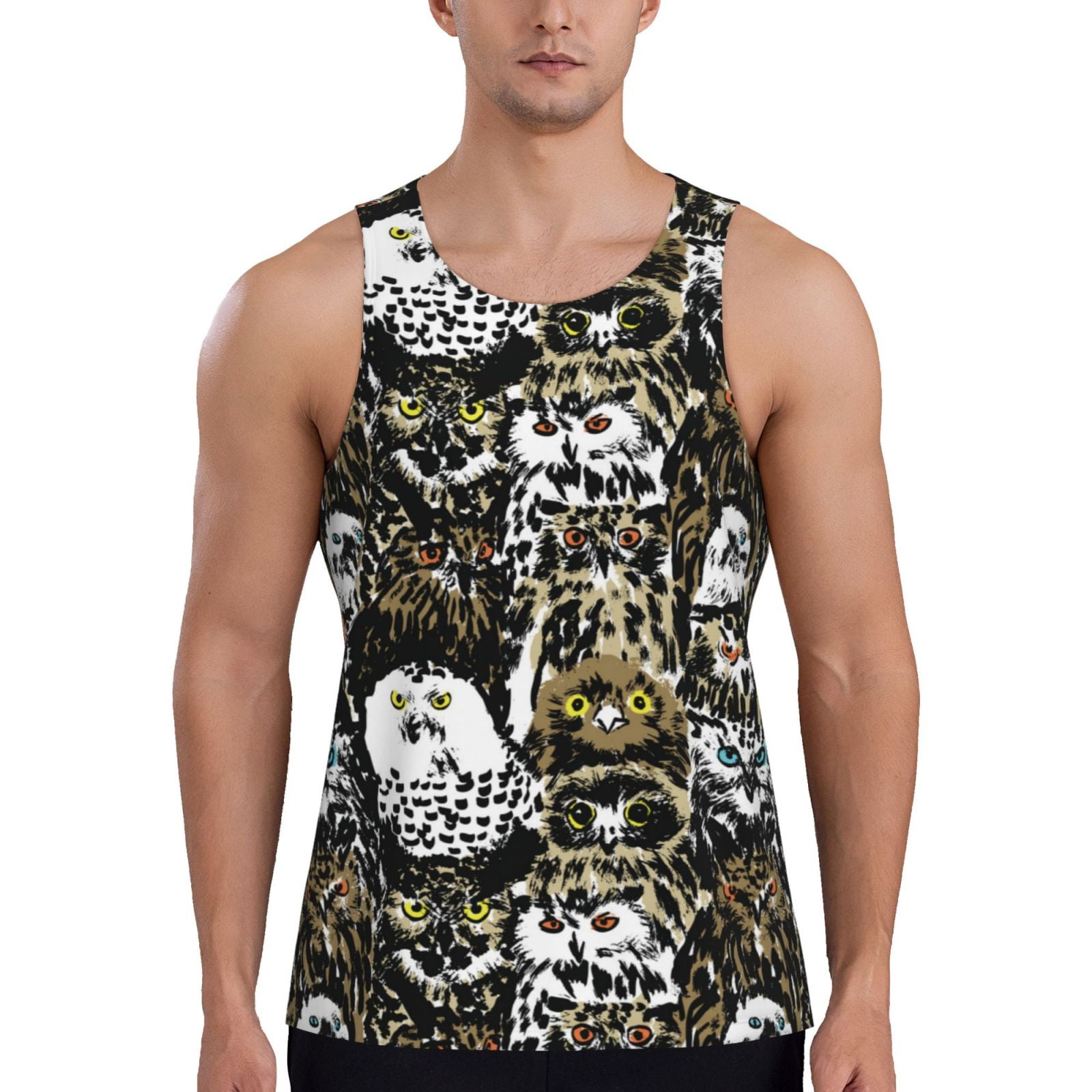 Logiee Ink Graffiti Owl Print Men's Workout Tank Top,Quick Dry Workout ...