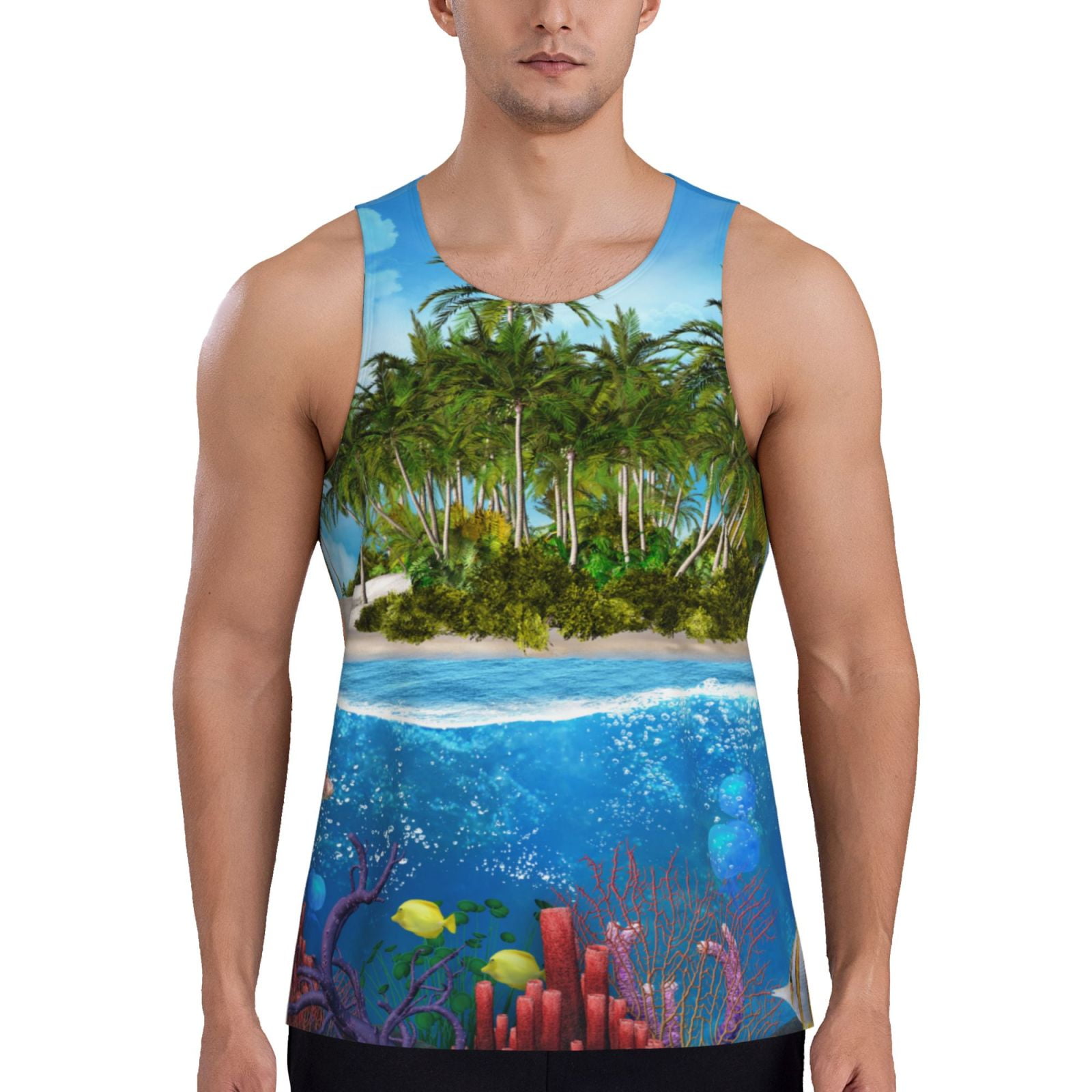 Logiee Island And Coral Reef Print Men's Workout Tank Top,Quick Dry ...