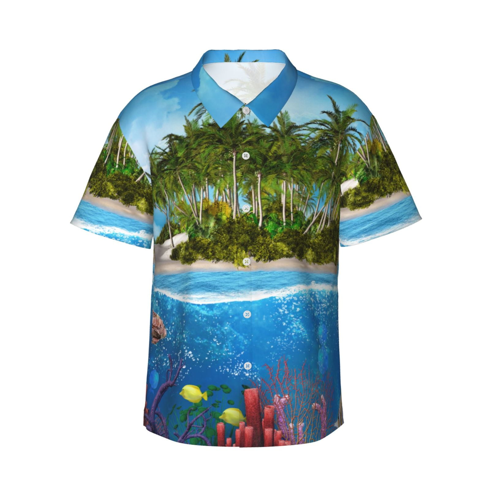 Logiee Island And Coral Reef Print Mens Hawaiian Shirts,Loose-Fit Short ...
