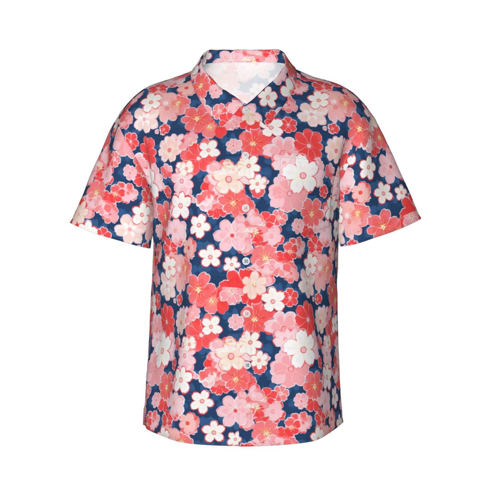 Logiee Japanese Cherry Blossoms Print Mens Hawaiian Shirts,Loose-Fit ...