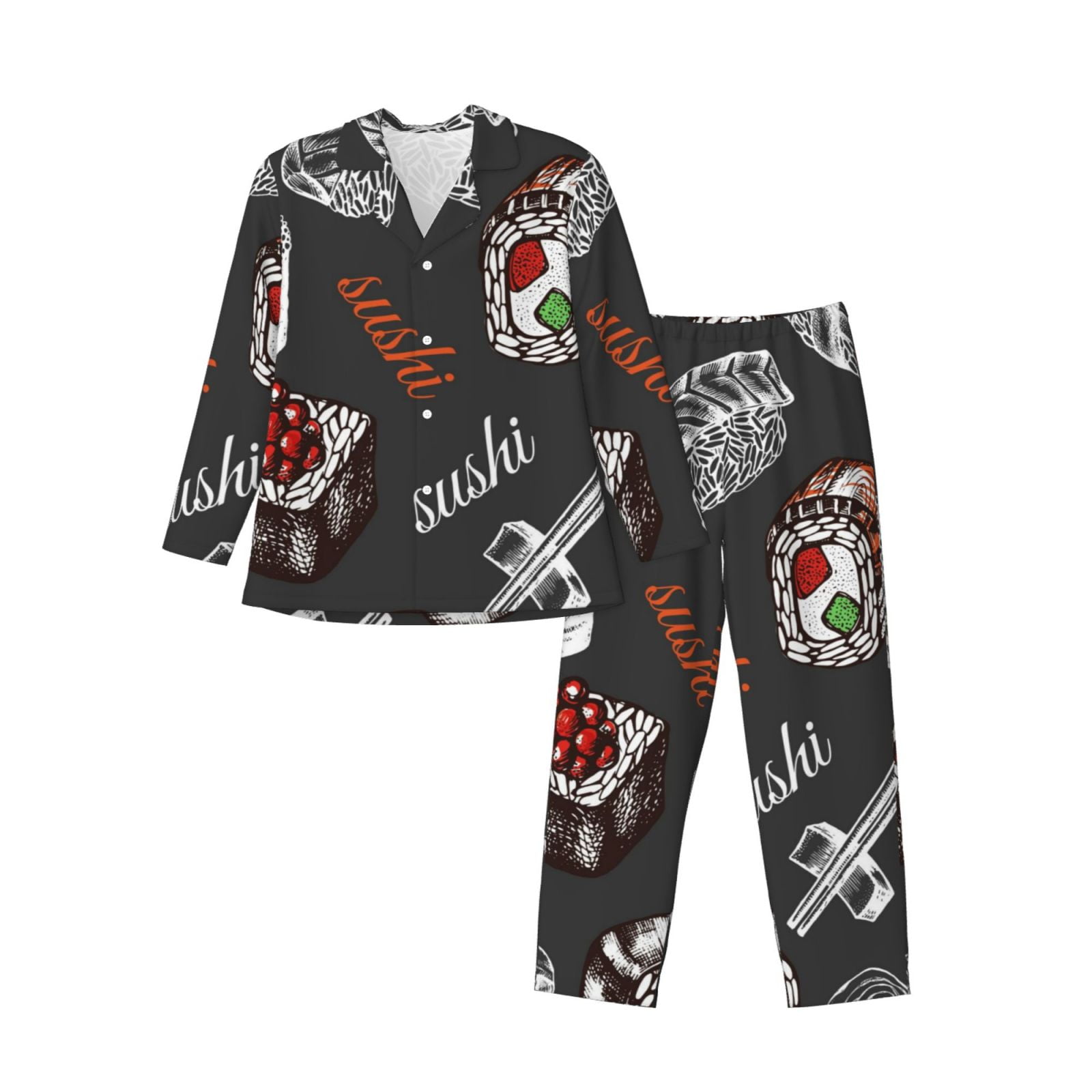 Logiee Japanese Sushi Hashi Print Mens Long Sleeve Pajama Set,Notched ...