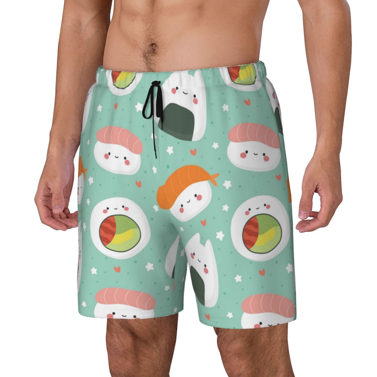 Logiee Kawaii Sushi Print Men's Swim Trunk,Quick Dry Board Shorts ,Men ...