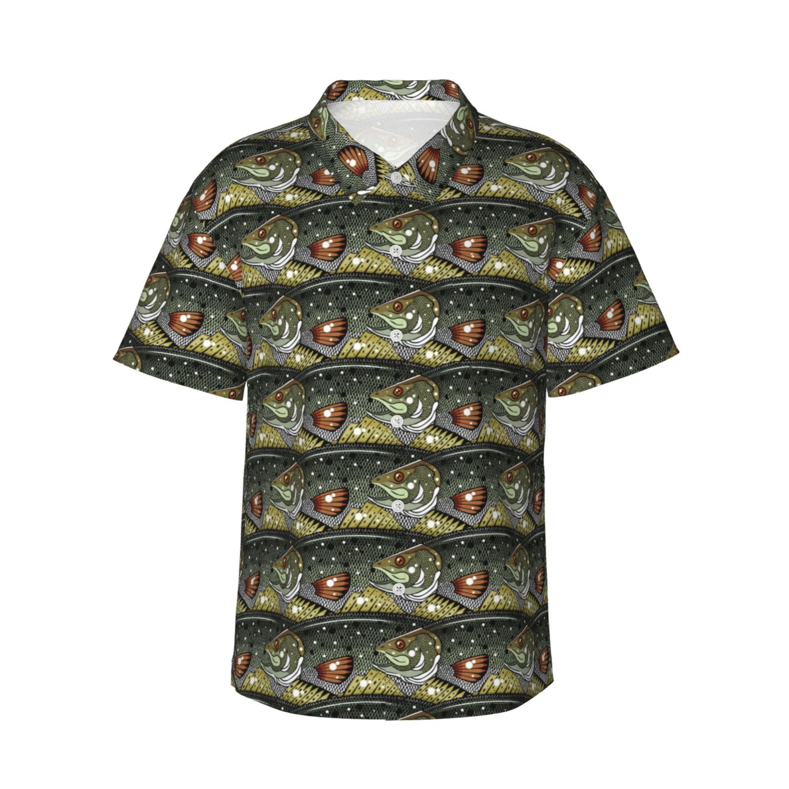Logiee Largemouth Bass Fish Print Mens Hawaiian Shirts,Loose-Fit Short ...