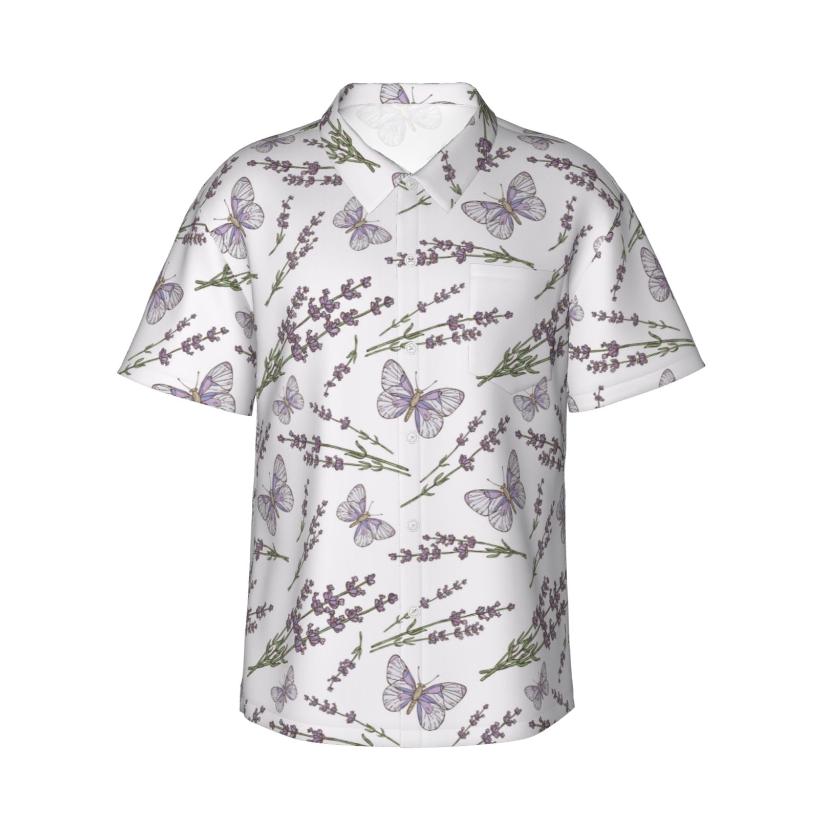 Logiee Lavender And Butterfly Print Mens Hawaiian Shirts,Loose-Fit ...
