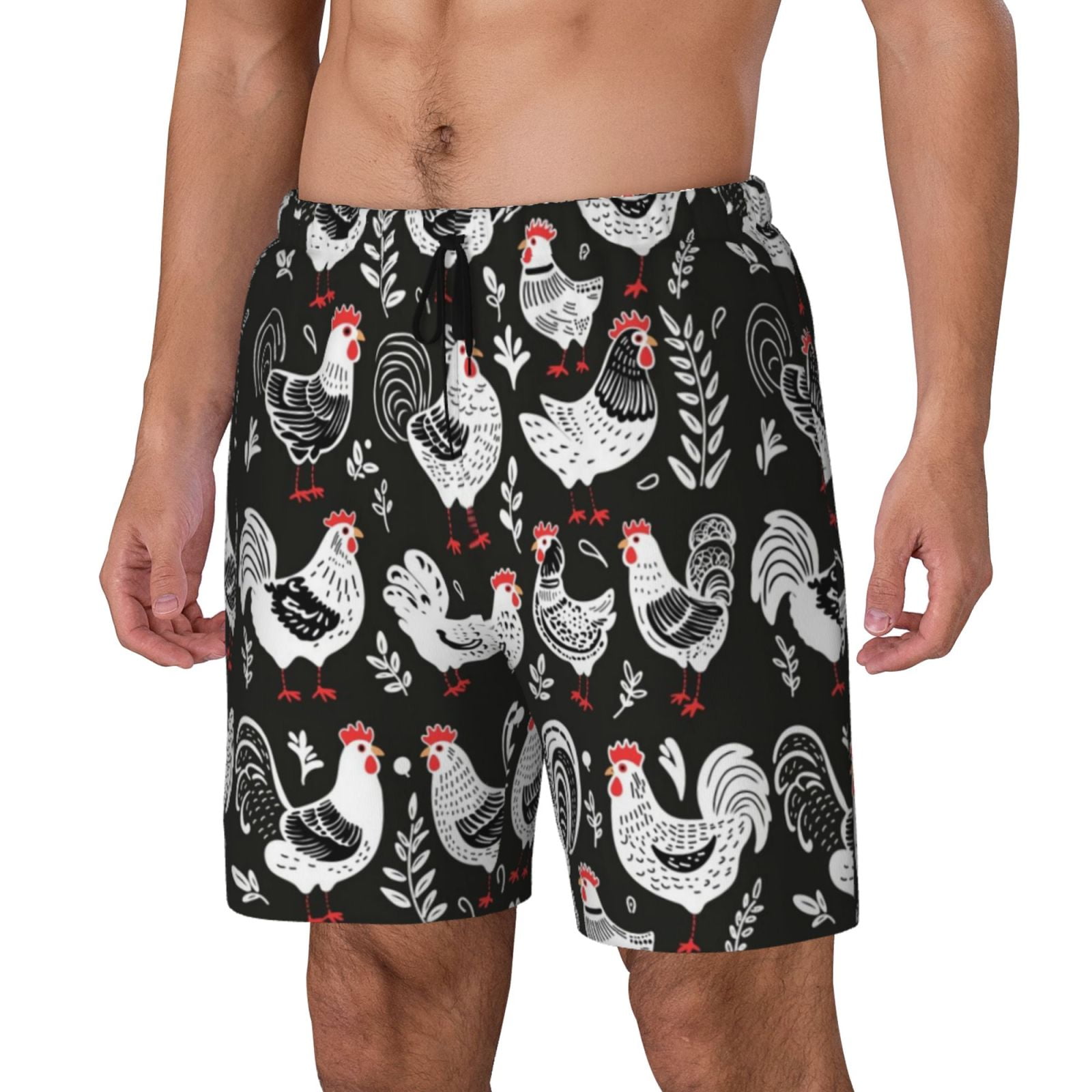 Logiee Laying Hens And Roosters Print Men's Swim Trunk,Quick Dry Board ...
