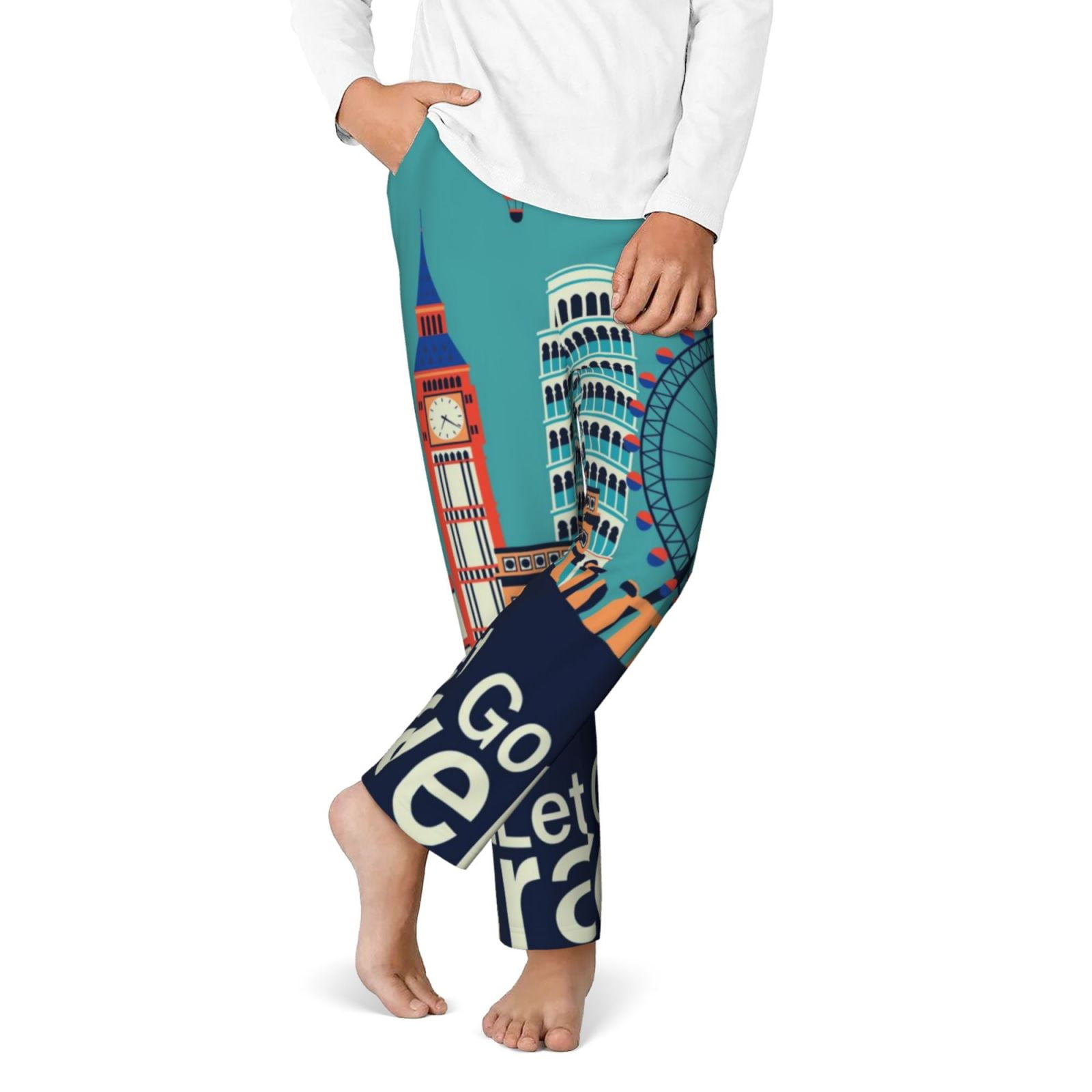Logiee Let's go Travel Print Teenagers' Pajama Pants ,Boys Bottoms,Long Sleep Pants,PJ Lounge ...