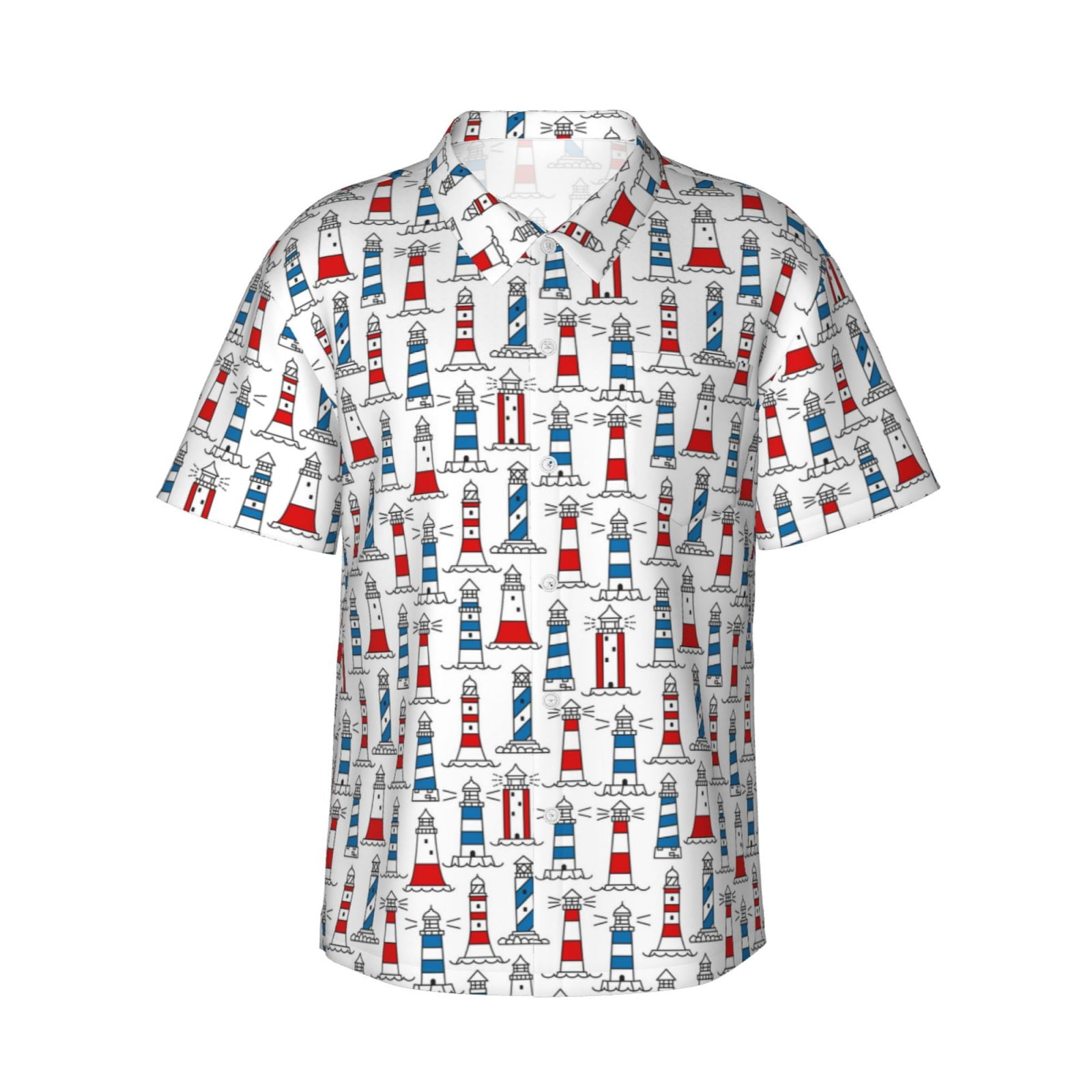 Logiee Lighthouse And Beacon Print Mens Hawaiian Shirts,Loose-Fit Short ...