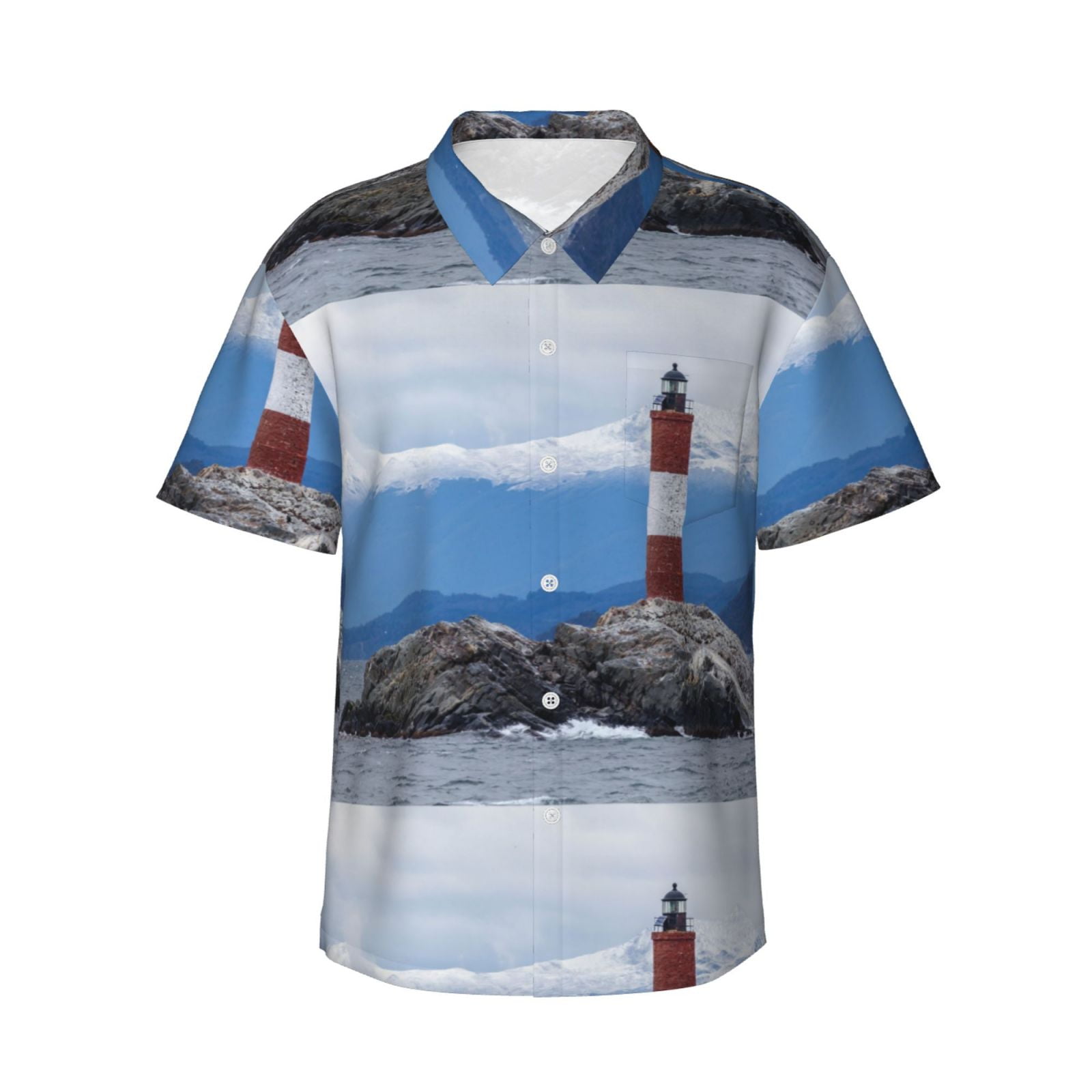 Logiee Lighthouse On The Waters Print Mens Hawaiian Shirts,Loose-Fit ...