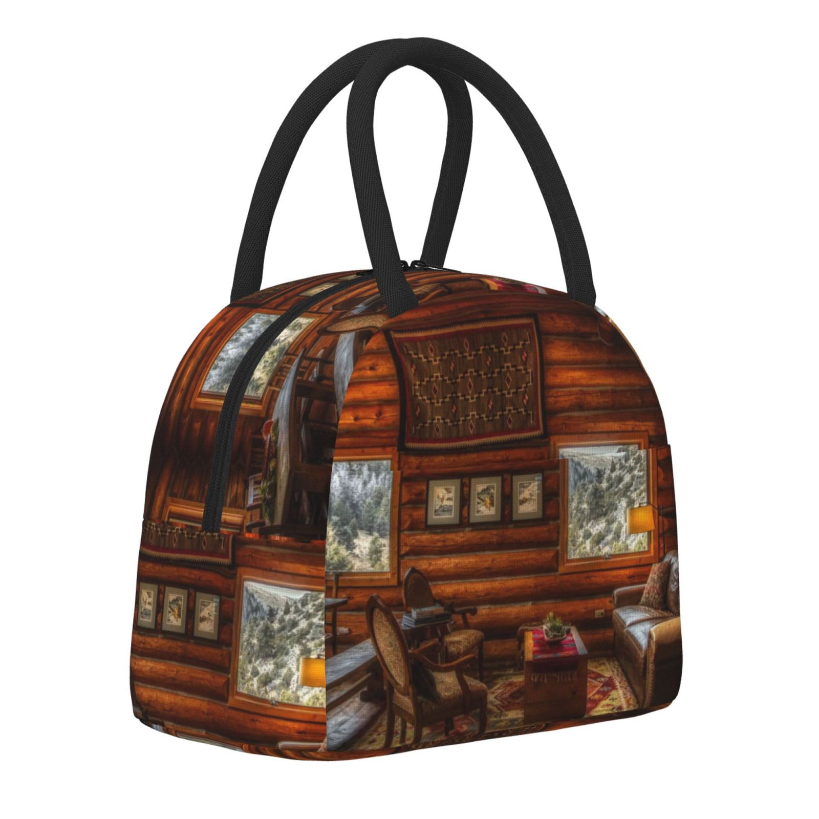 Logiee Log Cabin Inside Print Lunch Bag for Women & Men,Adult Insulated ...