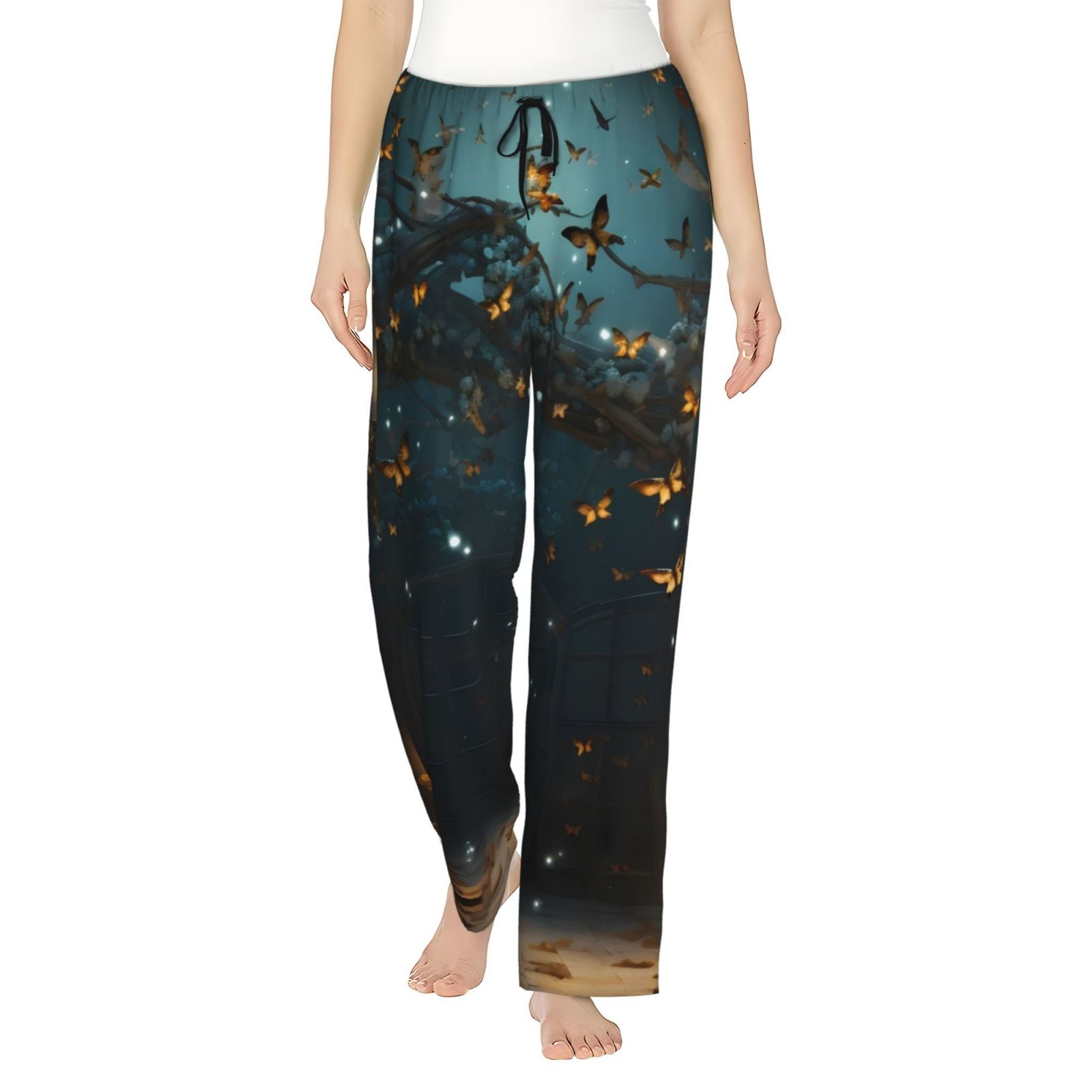 Logiee Magical Library Butterfly Night Print Women Pajama Pants,Comfy ...