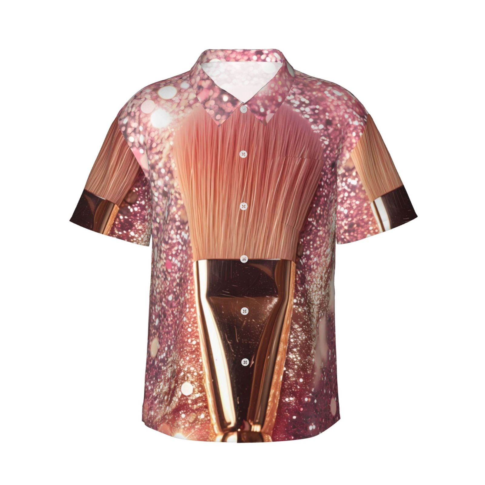 Logiee Makeup Brush on Pink Glitter Print Mens Hawaiian Shirts,Loose ...