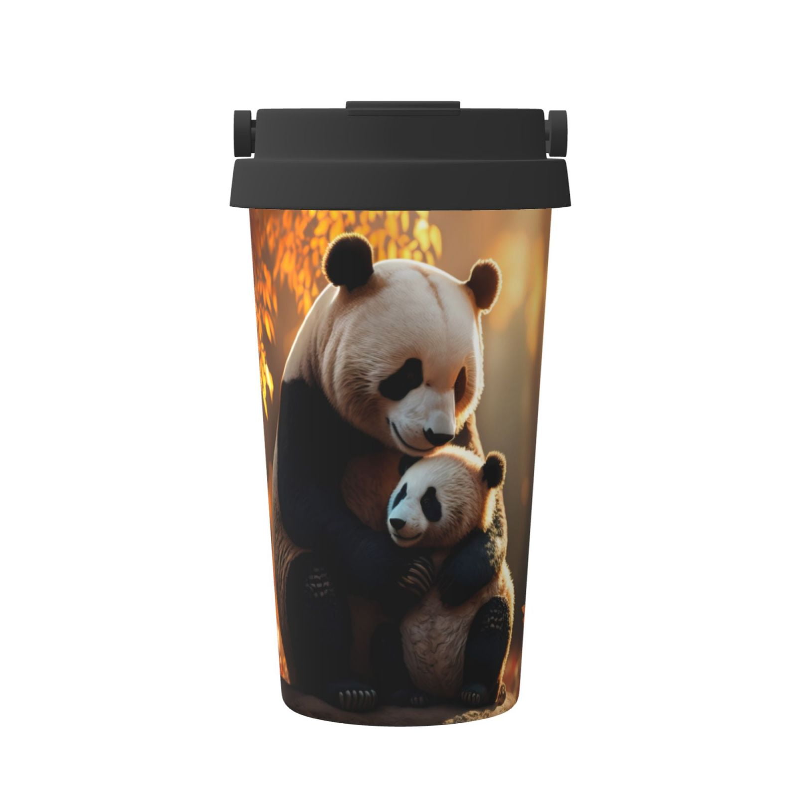 Logiee Maple Forest Panda Print Stainless Steel Coffee Tumbler, Travel ...