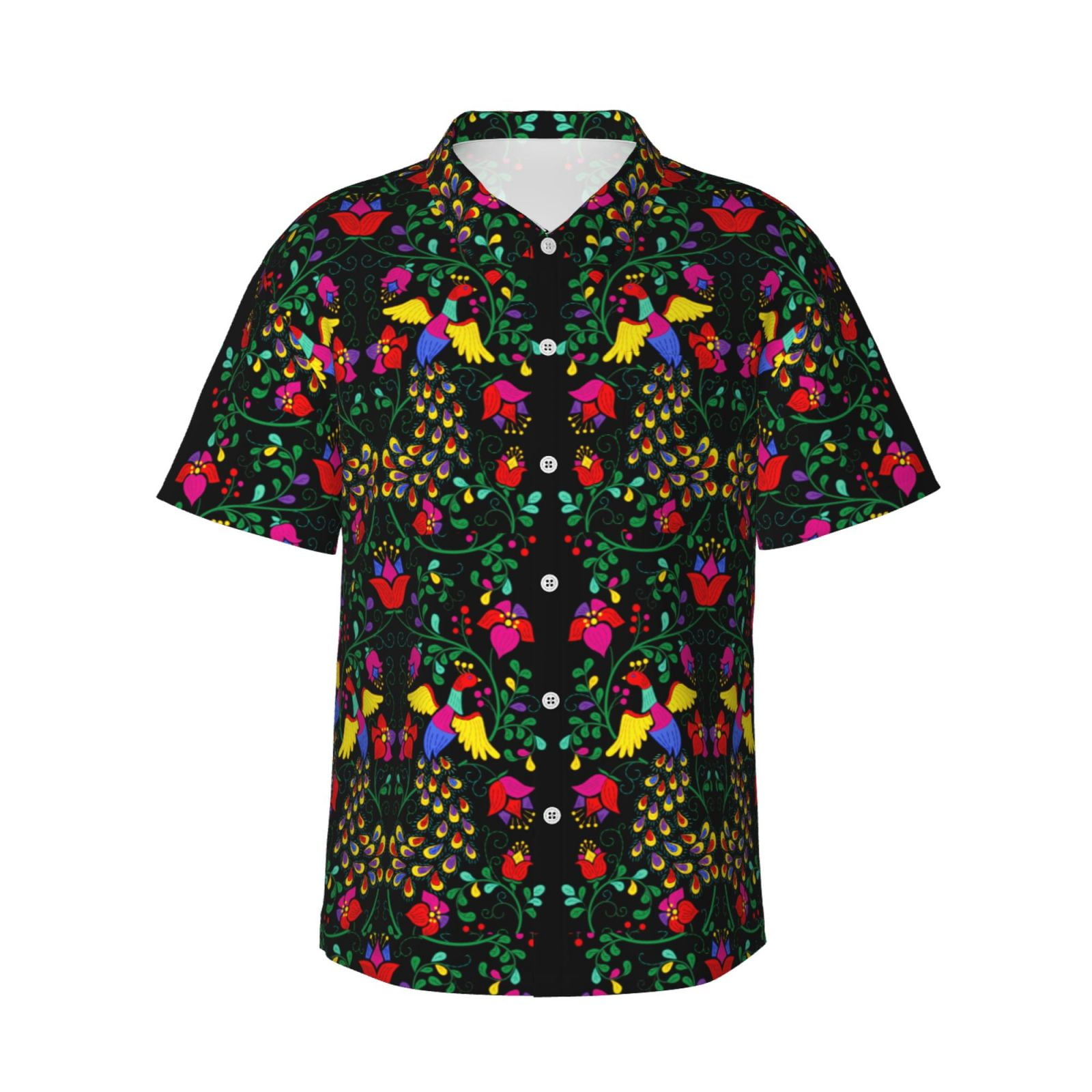 Logiee Mexican Flower 2 Print Mens Hawaiian Shirts,Loose-Fit Short ...