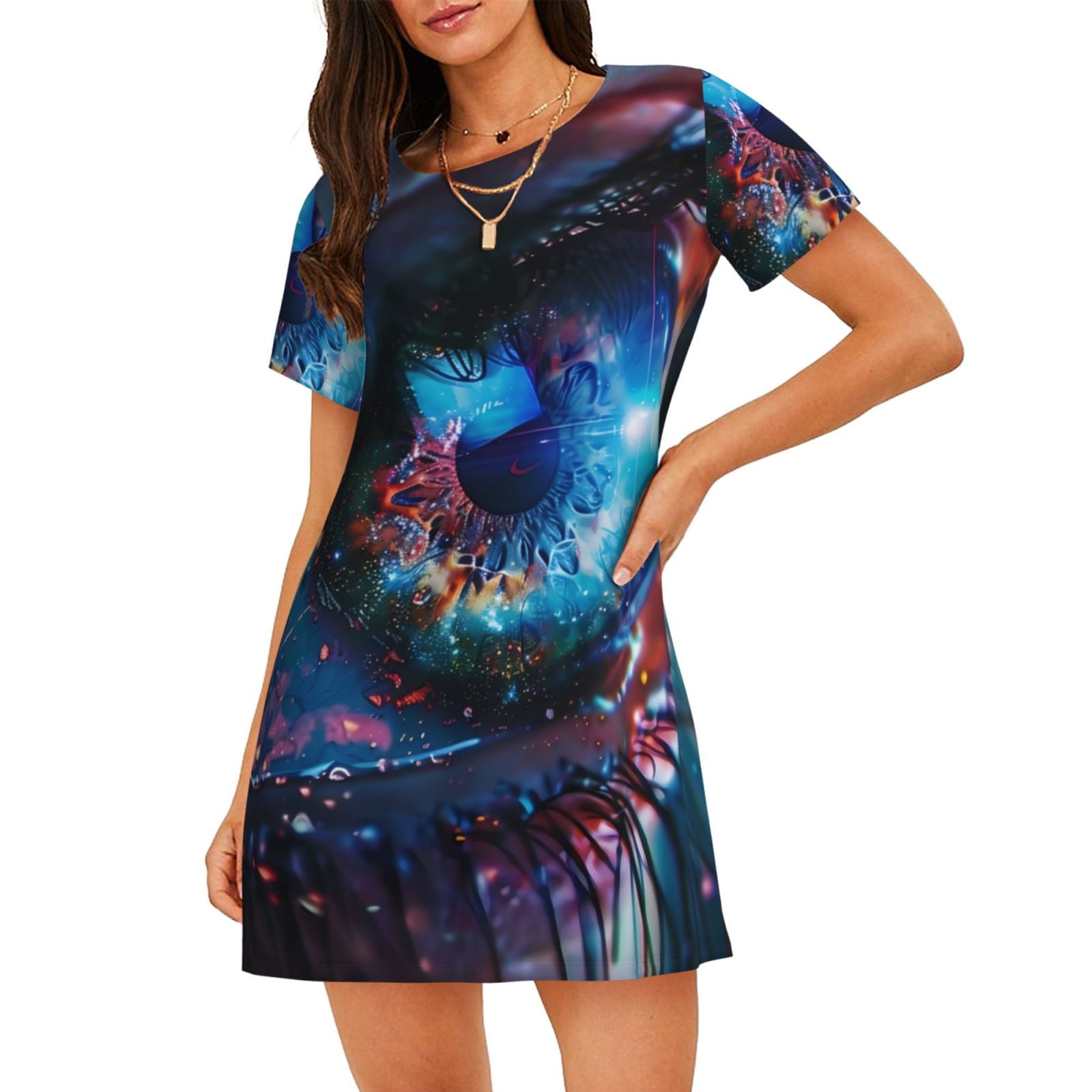 Logiee Modern Colorful Eyes Print Nightgowns for Women,Soft Short ...