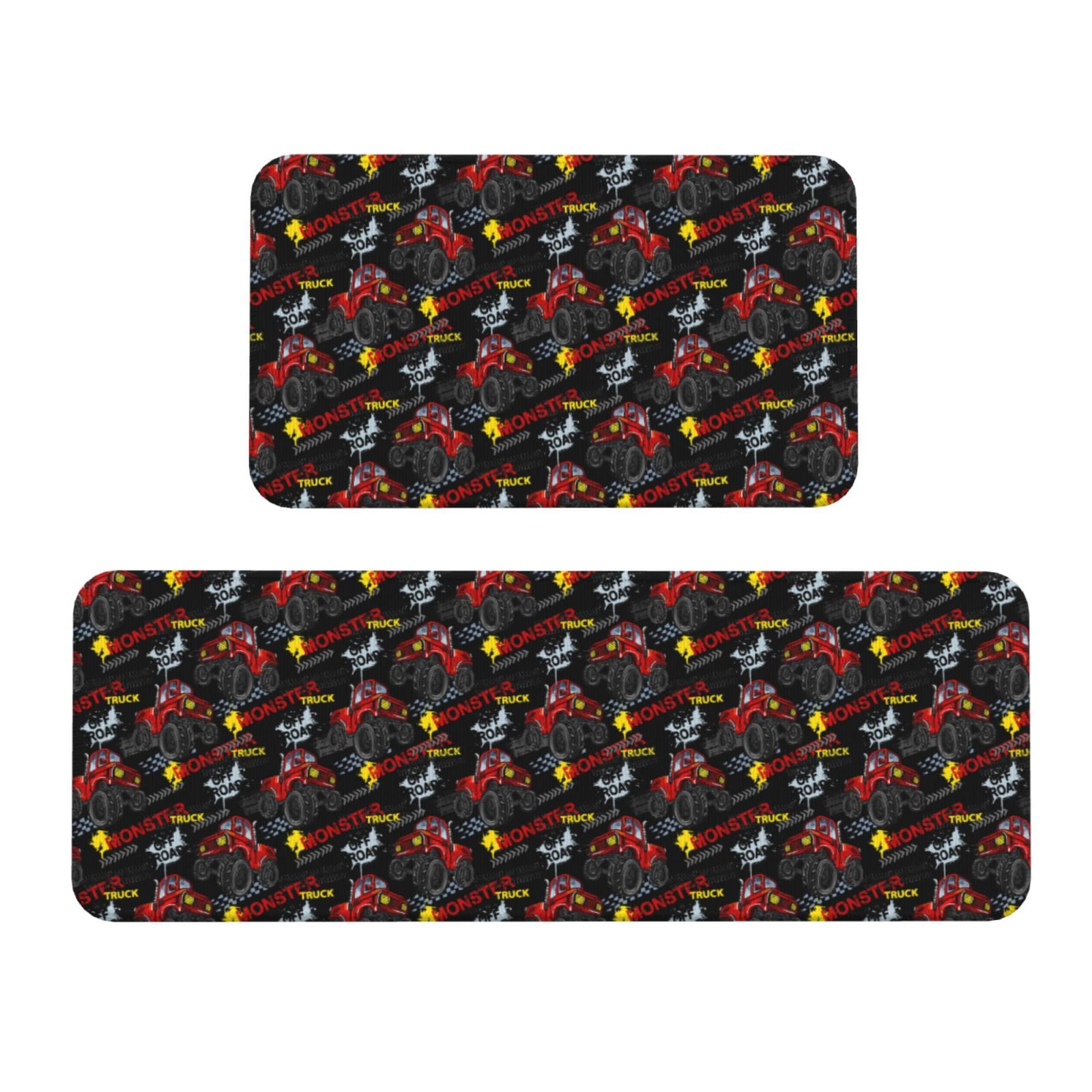 Logiee Monster Truck Print Kitchen Mats for Floor Sets of 2,Waterproof ...