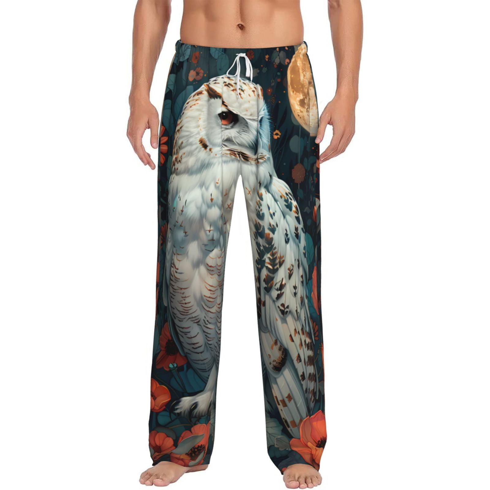 Logiee Moon Flower White Owl Print Pajama Pants for Men,Men’s Pajama ...