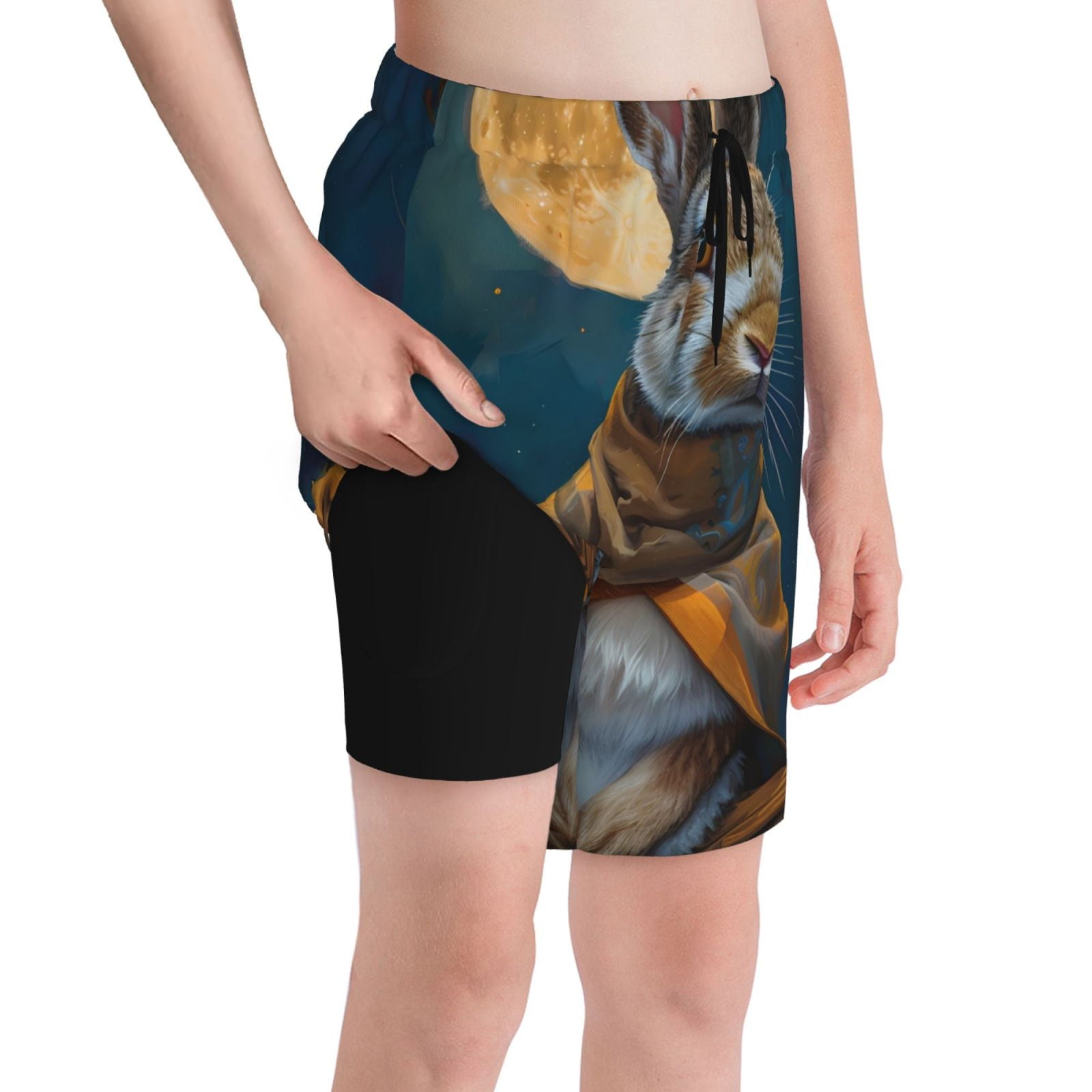 Logiee Moon Night Sky Cute Rabbit Print Boys Swim Trunks with ...