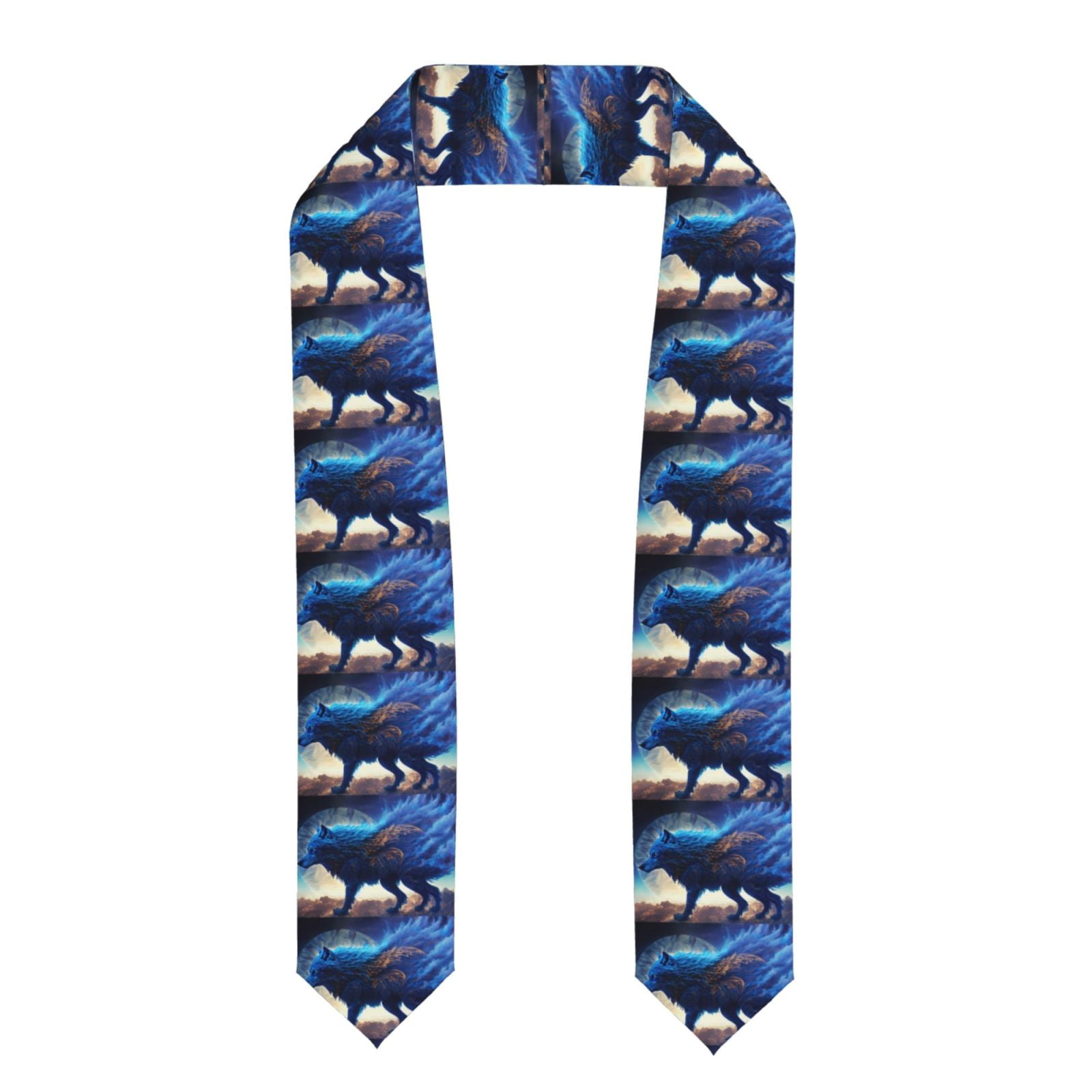 Logiee Moonlit Blue Wolf Print Unisex Adult Graduation Stole Shawl 72 ...