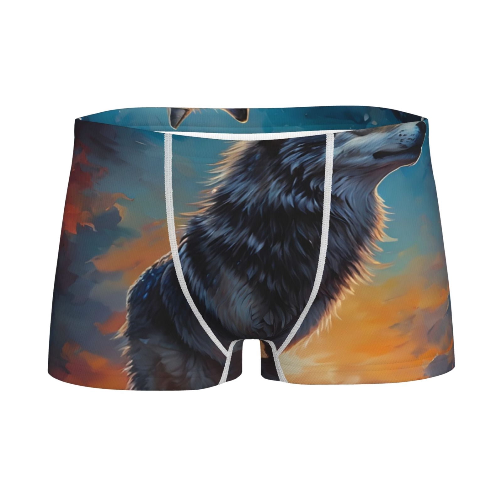 Logiee Moonlit Night Sky Wolf Print Boys' Boxer Briefs,Tween Boy ...