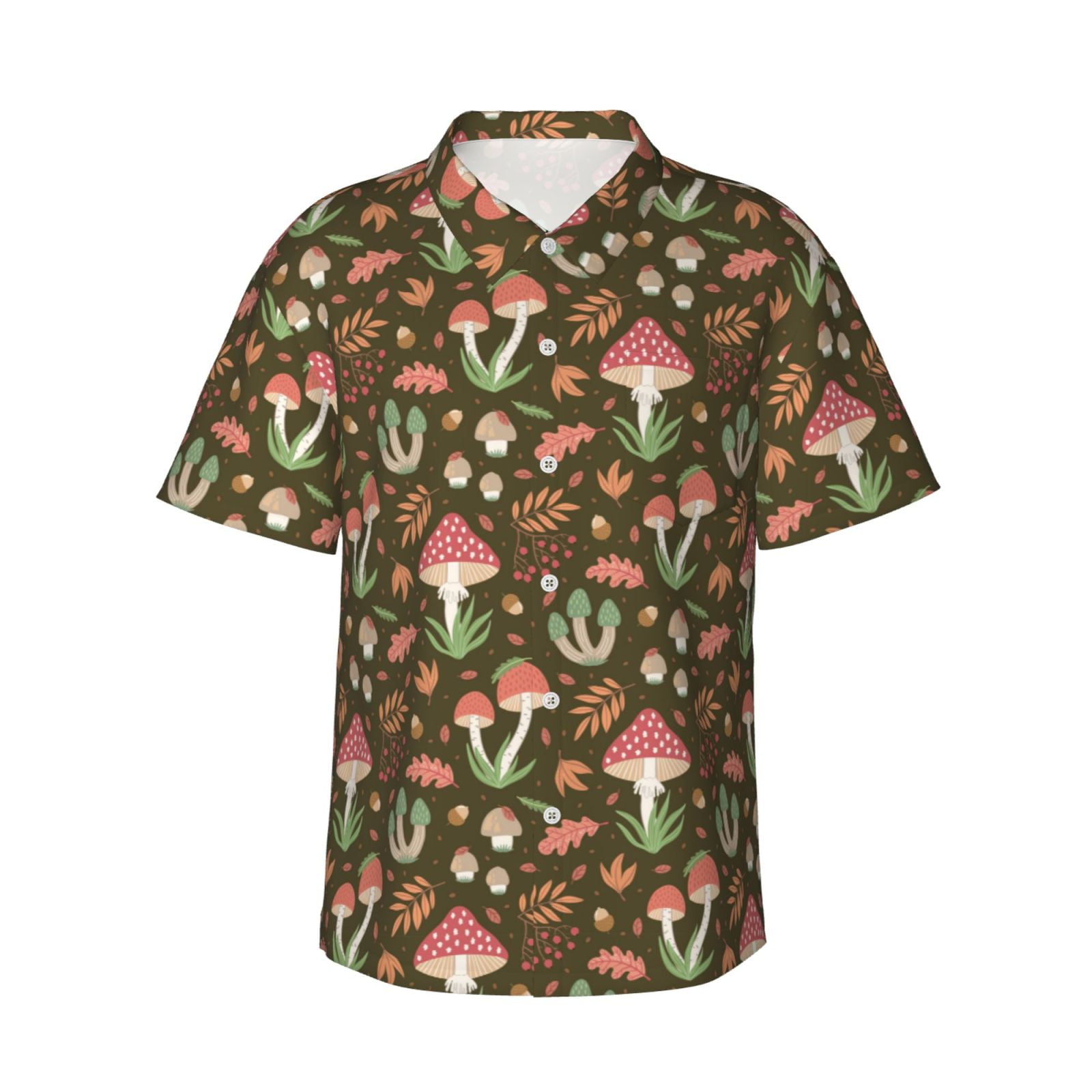 Logiee Mushrooms and Autumn Print Mens Hawaiian Shirts,Loose-Fit Short ...