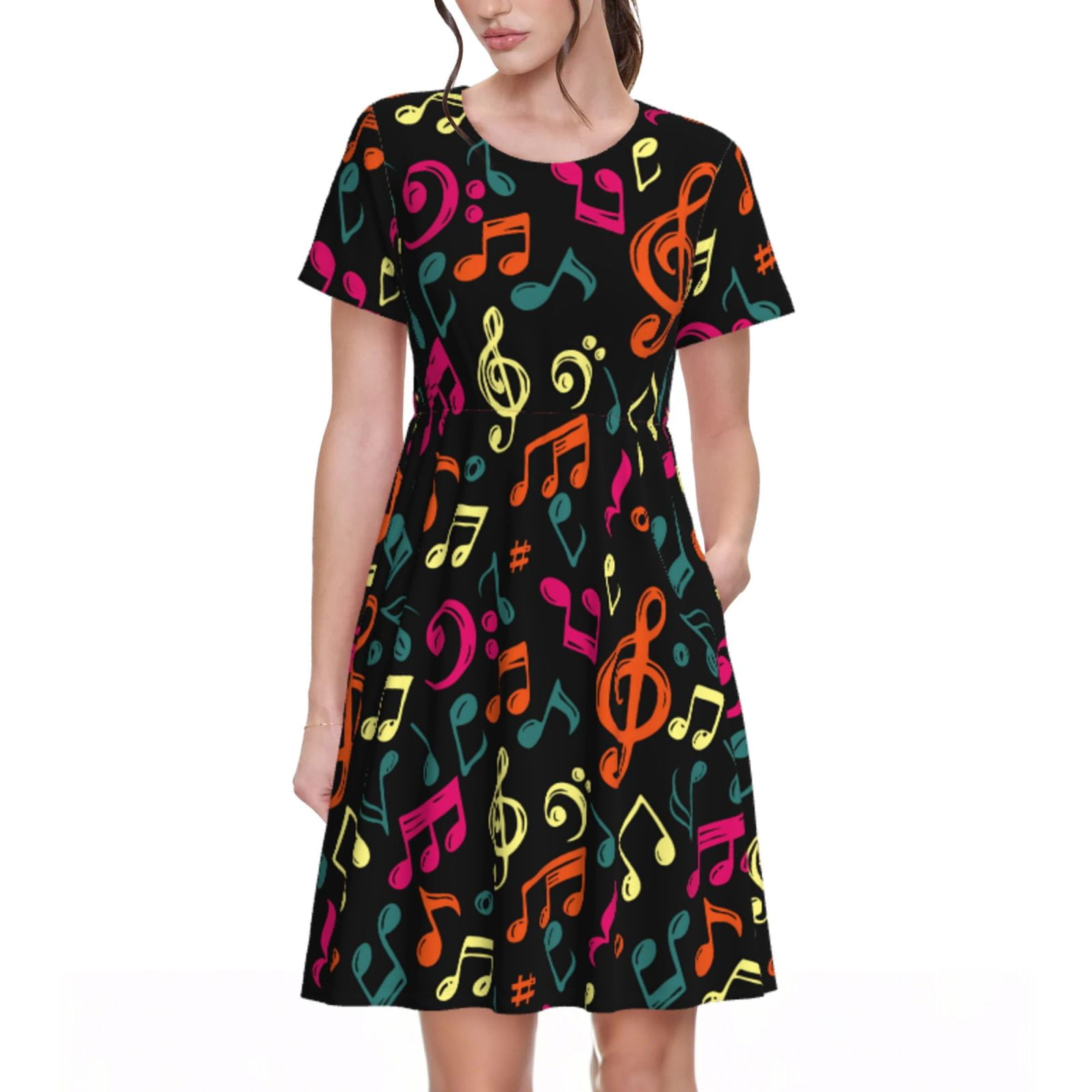 Logiee Music Notes Print Womens Summer Dress,Casual Short Sleeve ...