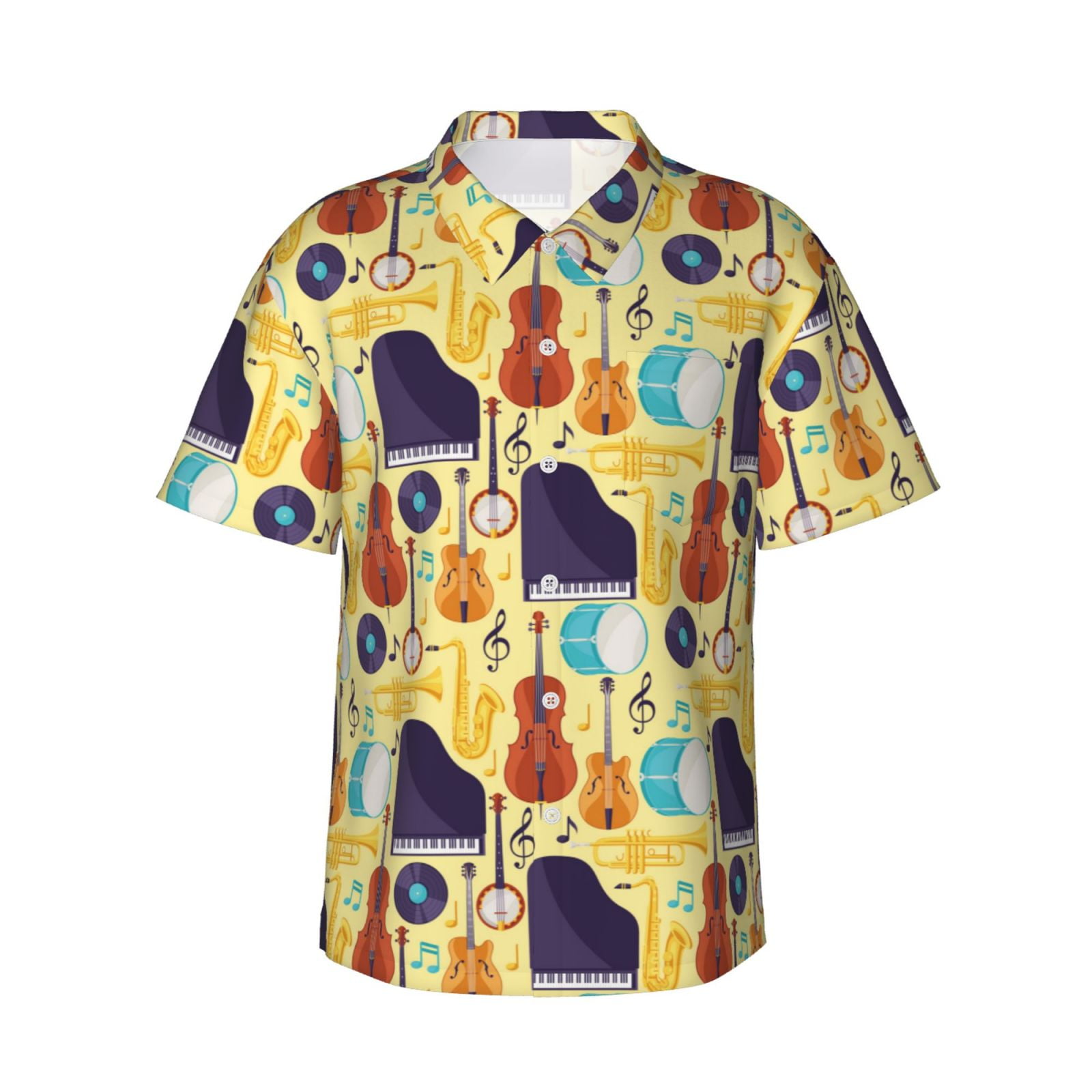 Logiee Musical Instruments Print Mens Hawaiian Shirts,Loose-Fit Short ...