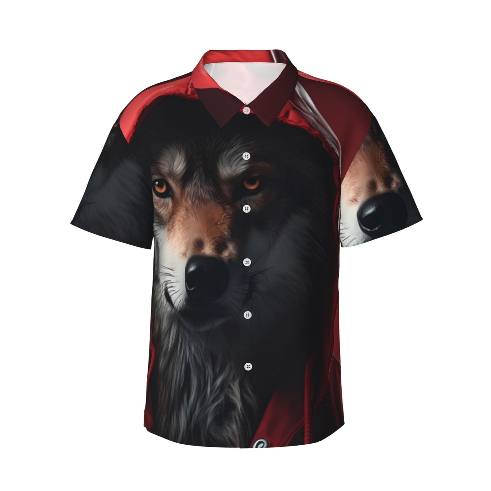 Logiee Mysterious Hooded Wolf Print Mens Hawaiian Shirts,Loose-Fit ...