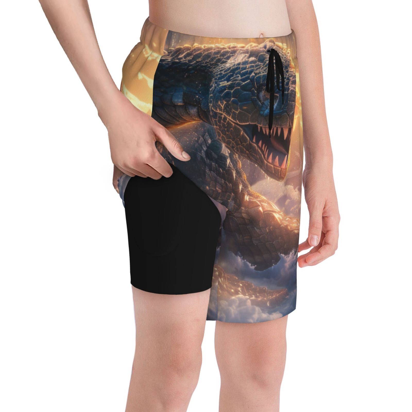 Logiee Mythical Serpent Mountain Sunrise Print Boys Swim Trunks with ...