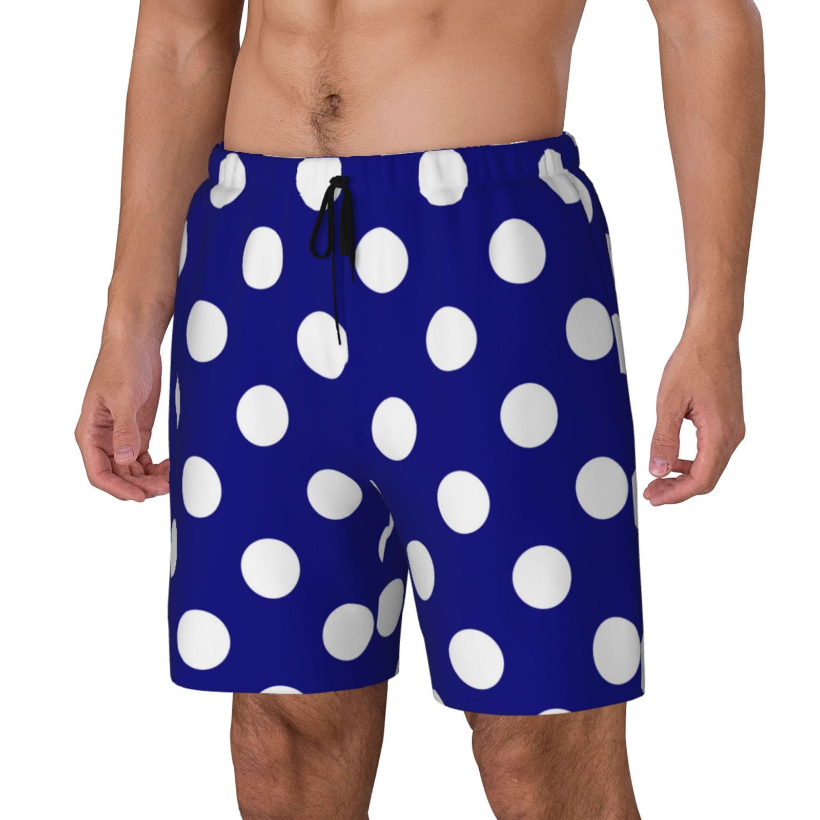 Logiee Navy And White Polka Dot Print Men's Swim Trunk,Quick Dry Board ...