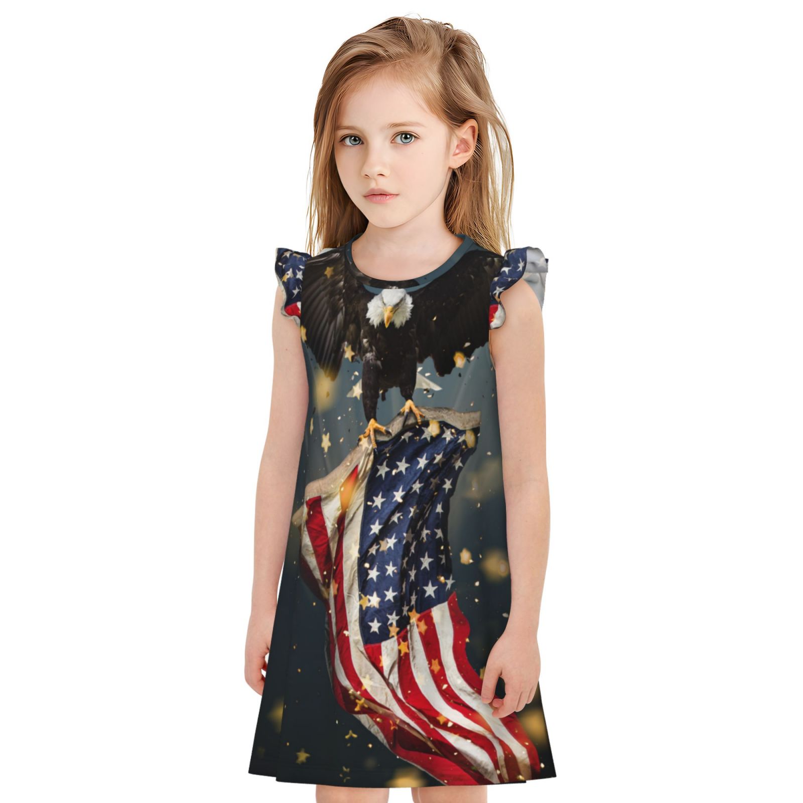 Logiee North American Bald Eagle1 Print Girls Nightgowns,Casual Dress Flutter,Short Sleeves ...
