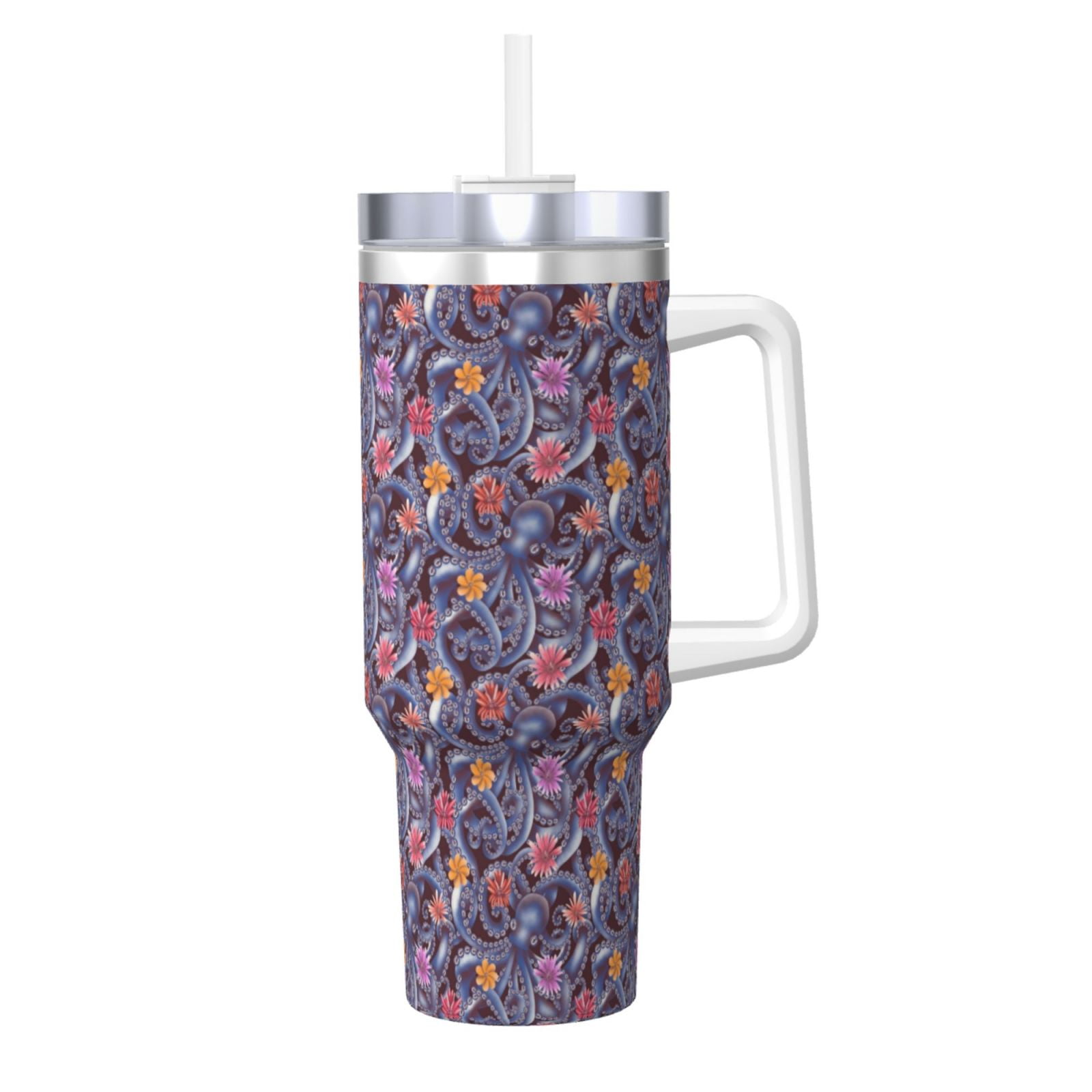 Logiee Octopus and flower Print 40OZ Ice Bully Cup with Handle and ...